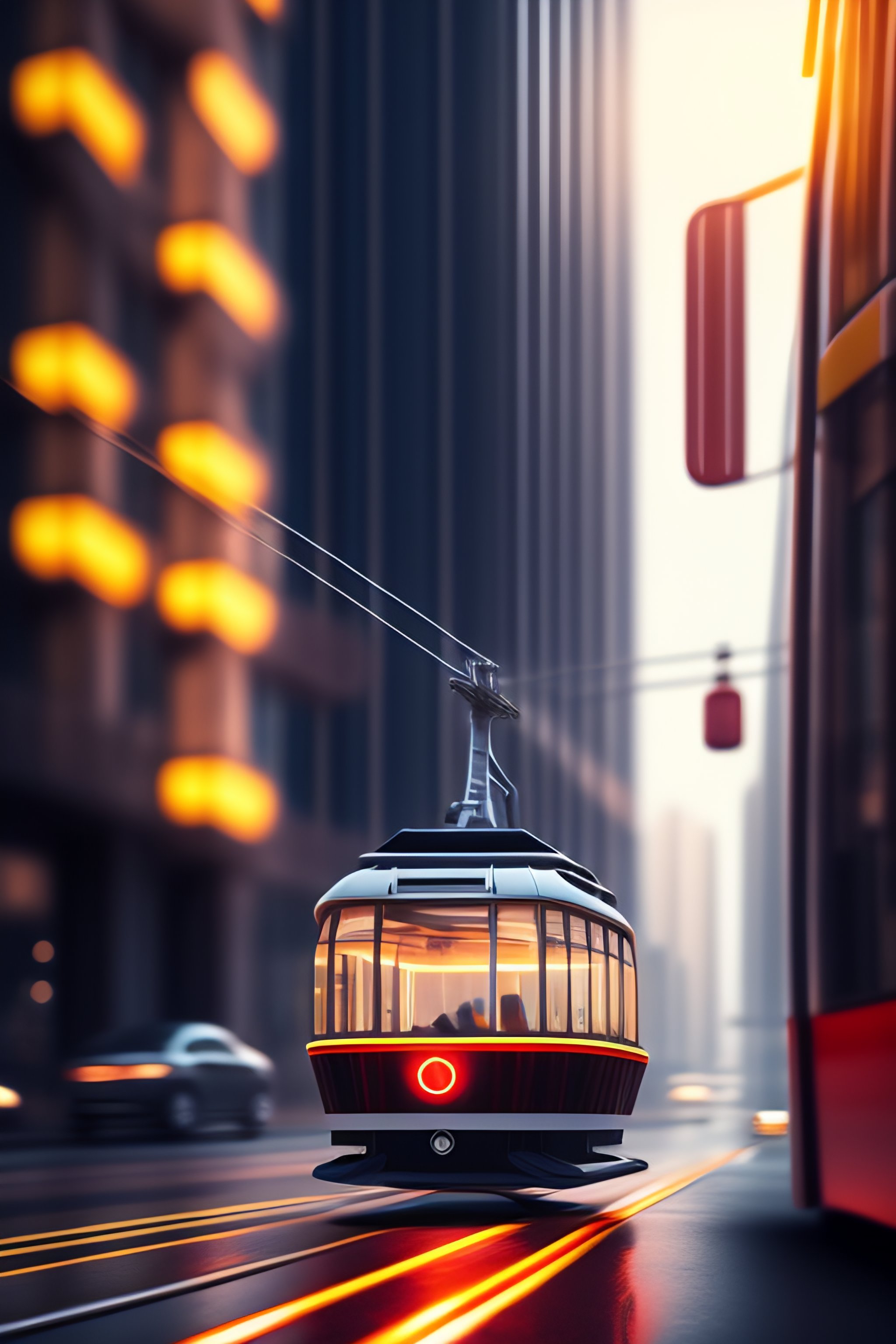 Lexica - Modern cable car hanging above the road in a city, 4K, octane ...