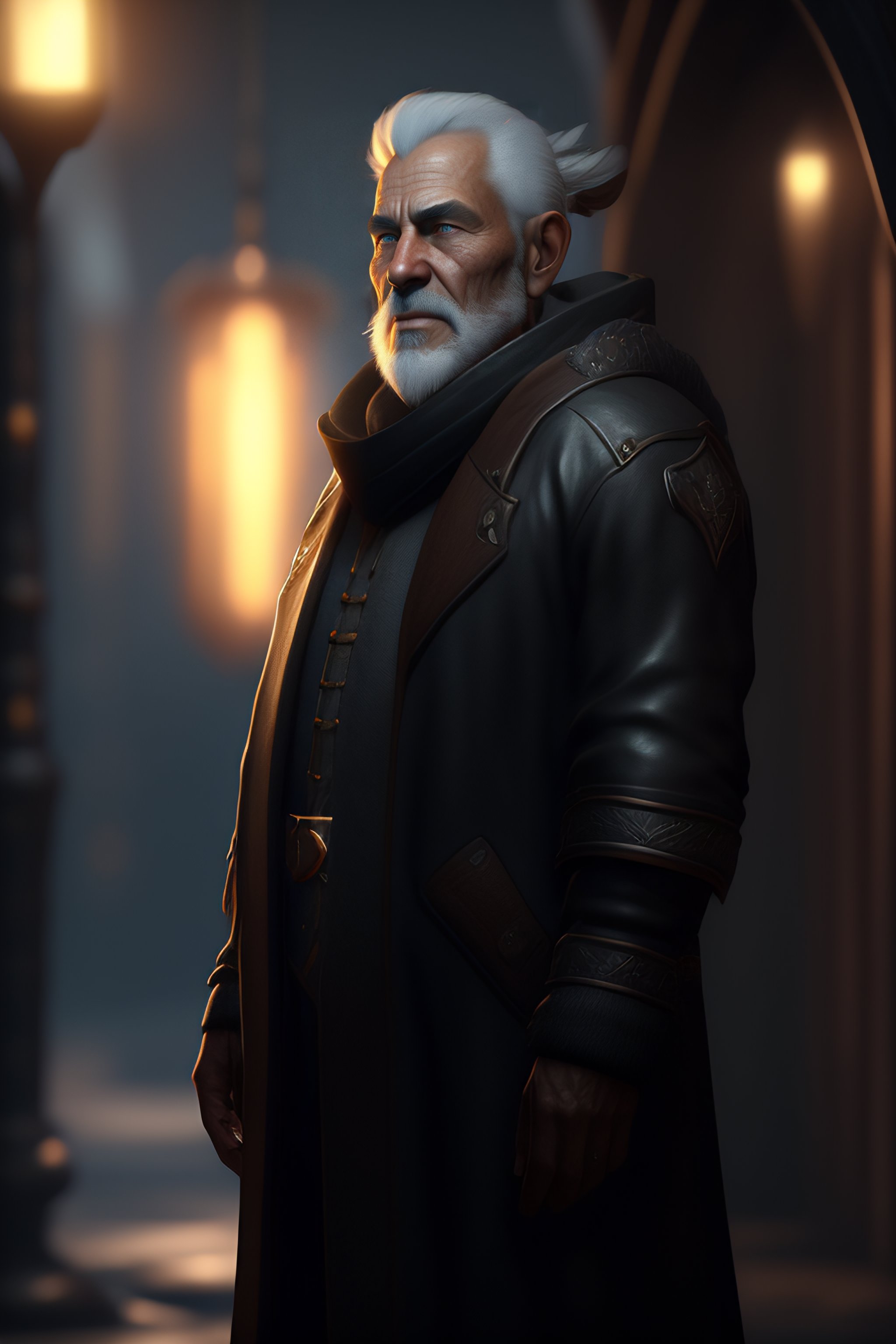 Lexica - Old man, wrinkled face, gray hair, catacombs, thief wear, dark ...