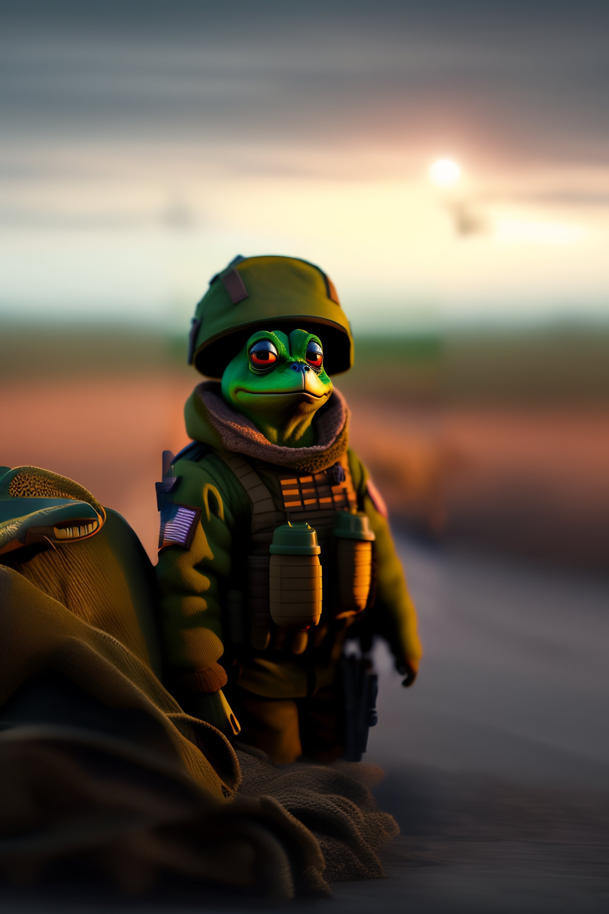 Lexica - An exhausted pepe the frog at the frontlines in the army at ...