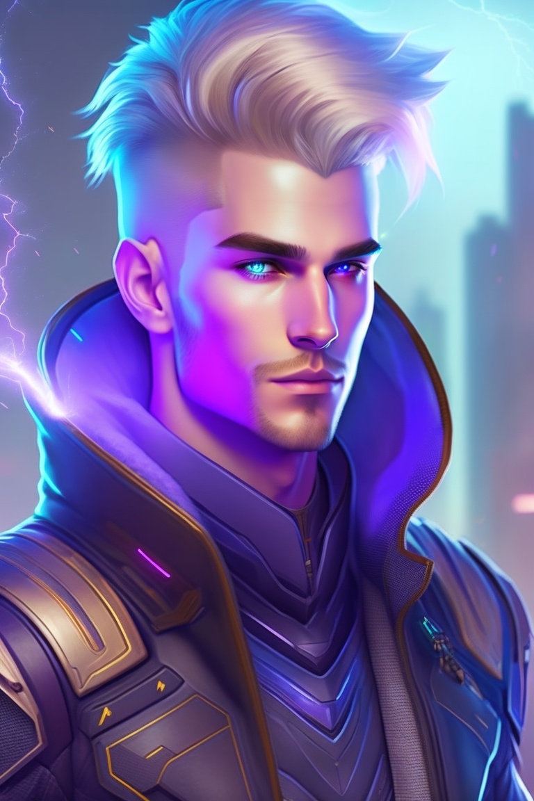 Lexica - Cyberpunk. A young male, an electricity mage, blond with a ...
