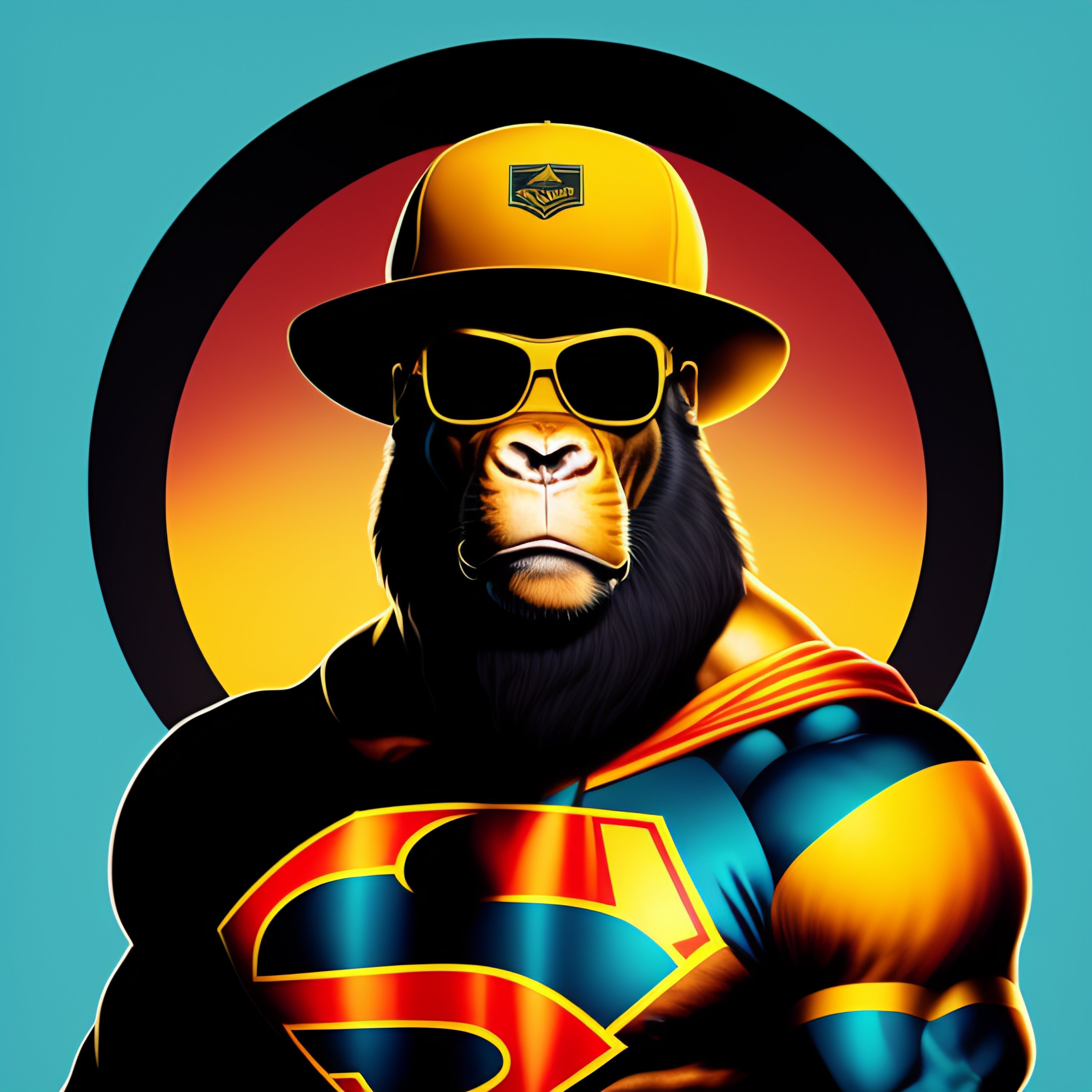 Lexica - Super Hero Ape wearing a cap and t-shirt with x logo and a big ...