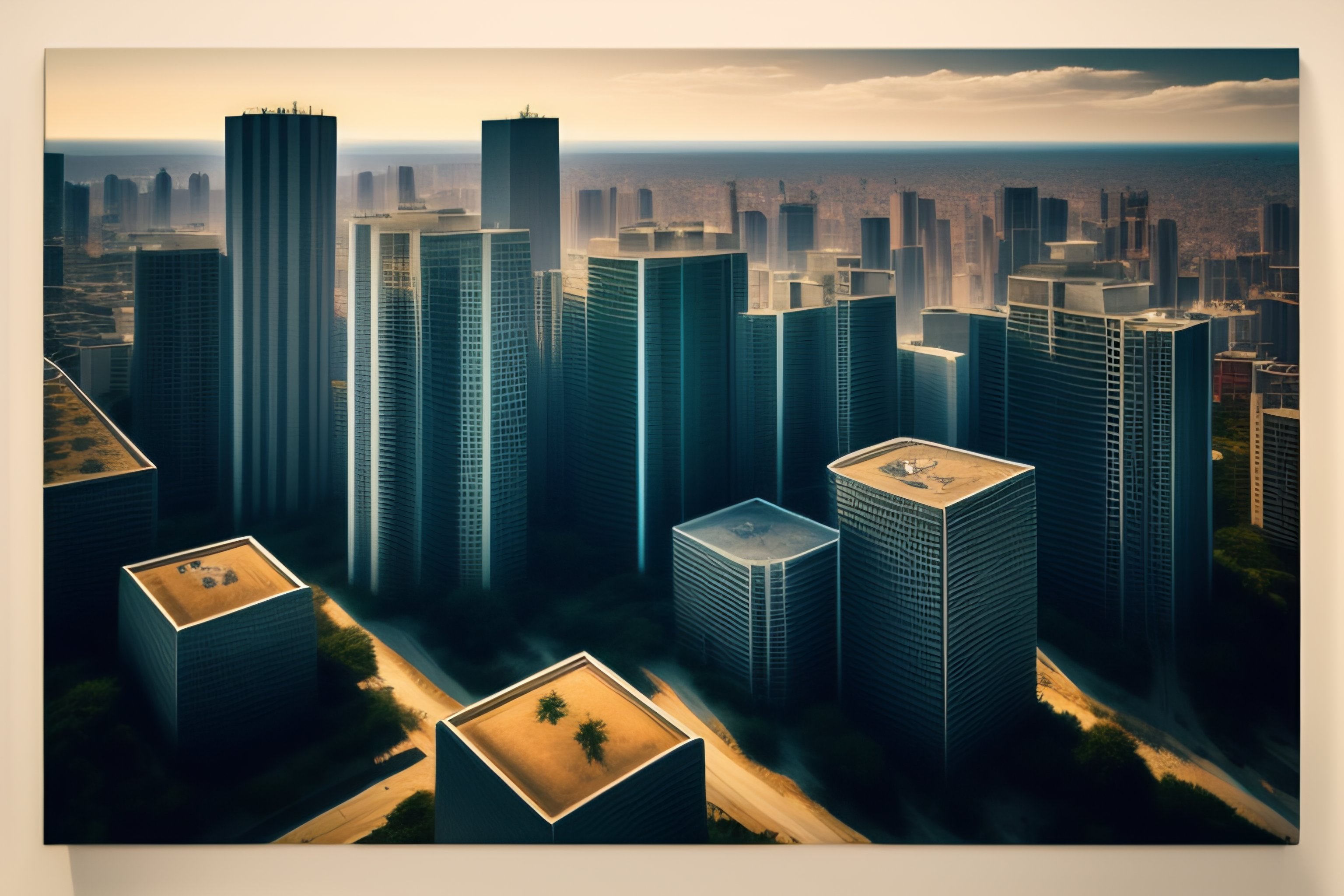 Lexica - Overhead view of a city with tall concrete buildings ...