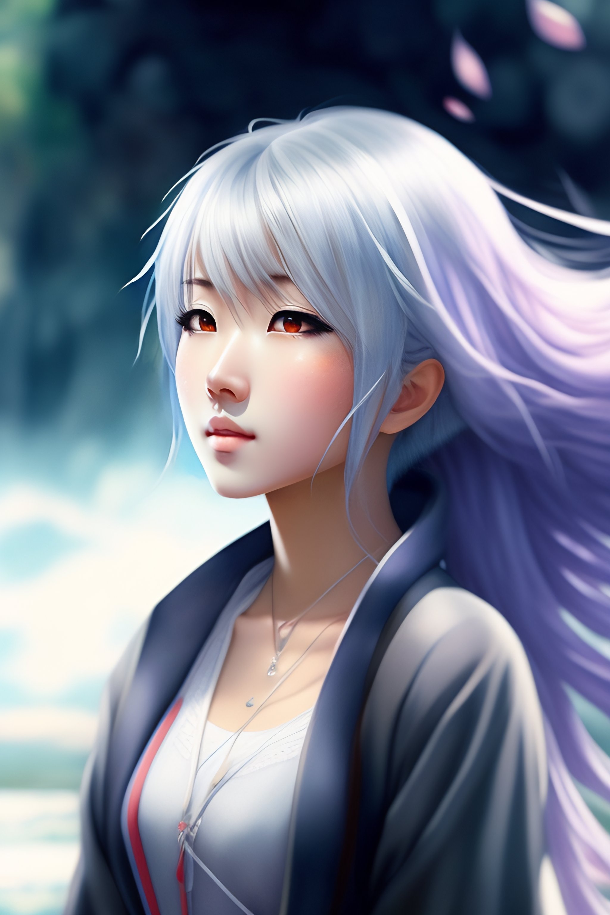 Lexica - A fragile-looking, watercolor-painted, silver-haired ...