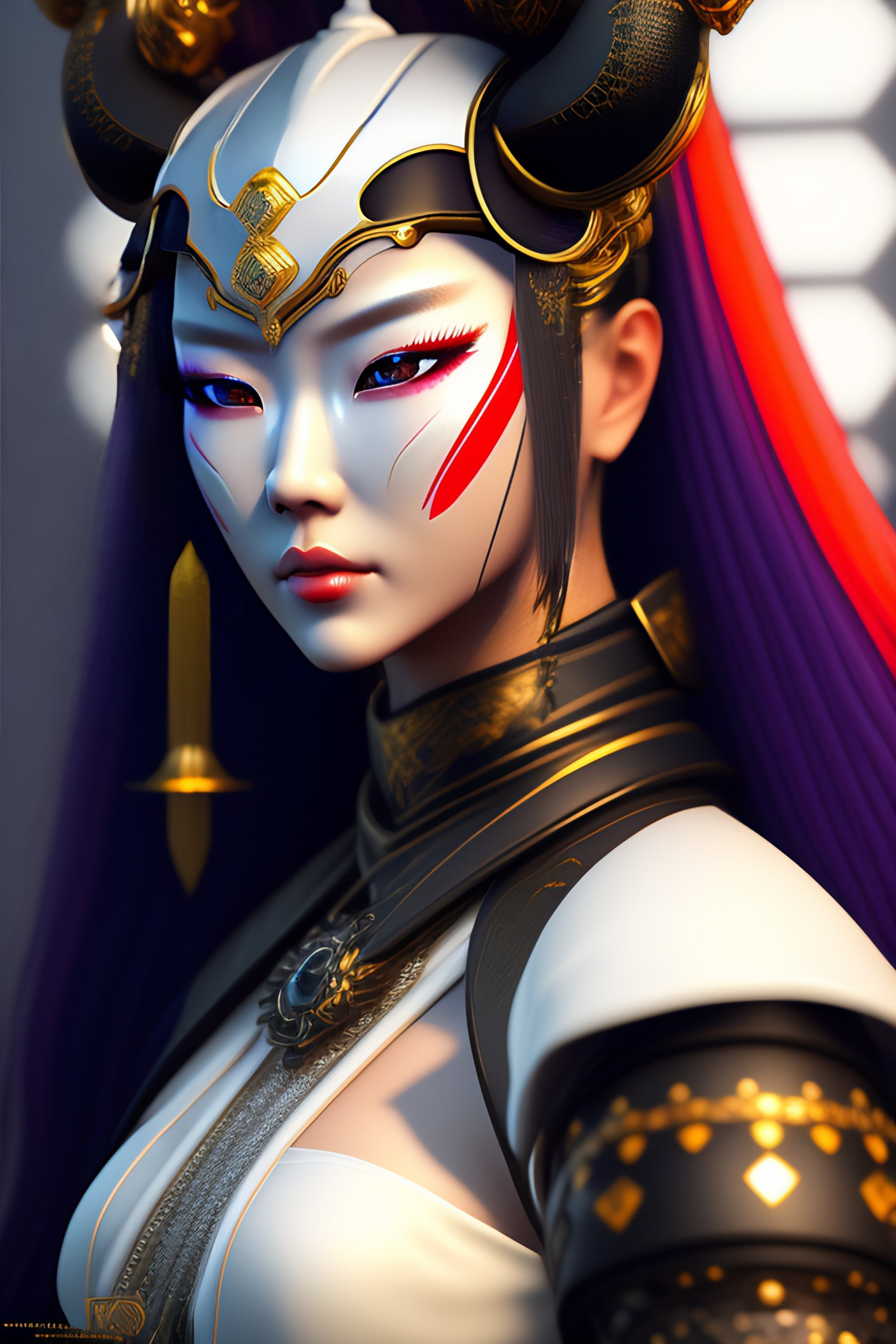 Lexica - Masterpiece Vector Design of gorgeous female Samurai Devil ...