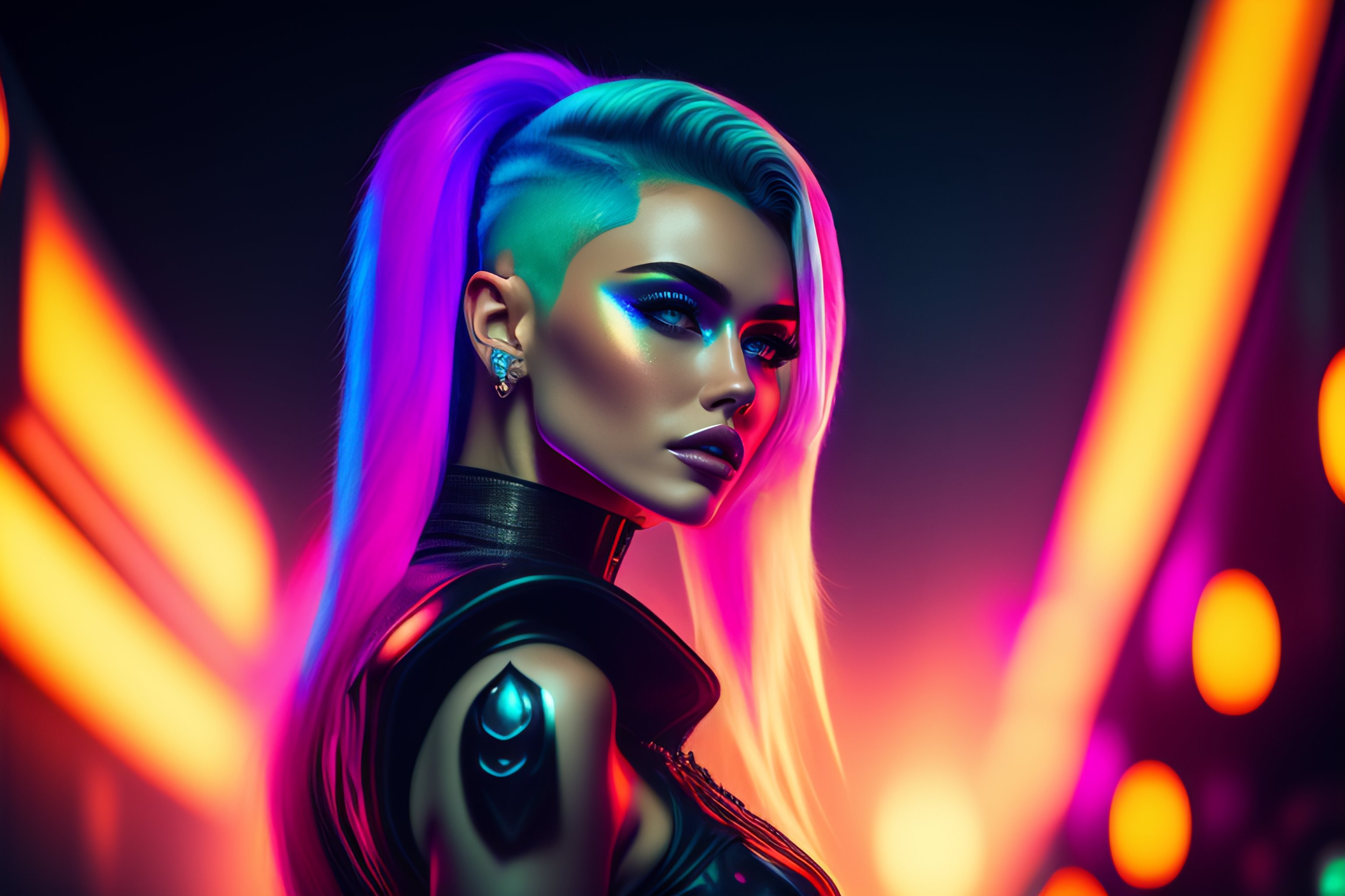 Lexica - Cyberpunk Miley Cyrus, dynamic pose, futuristic, neon ...