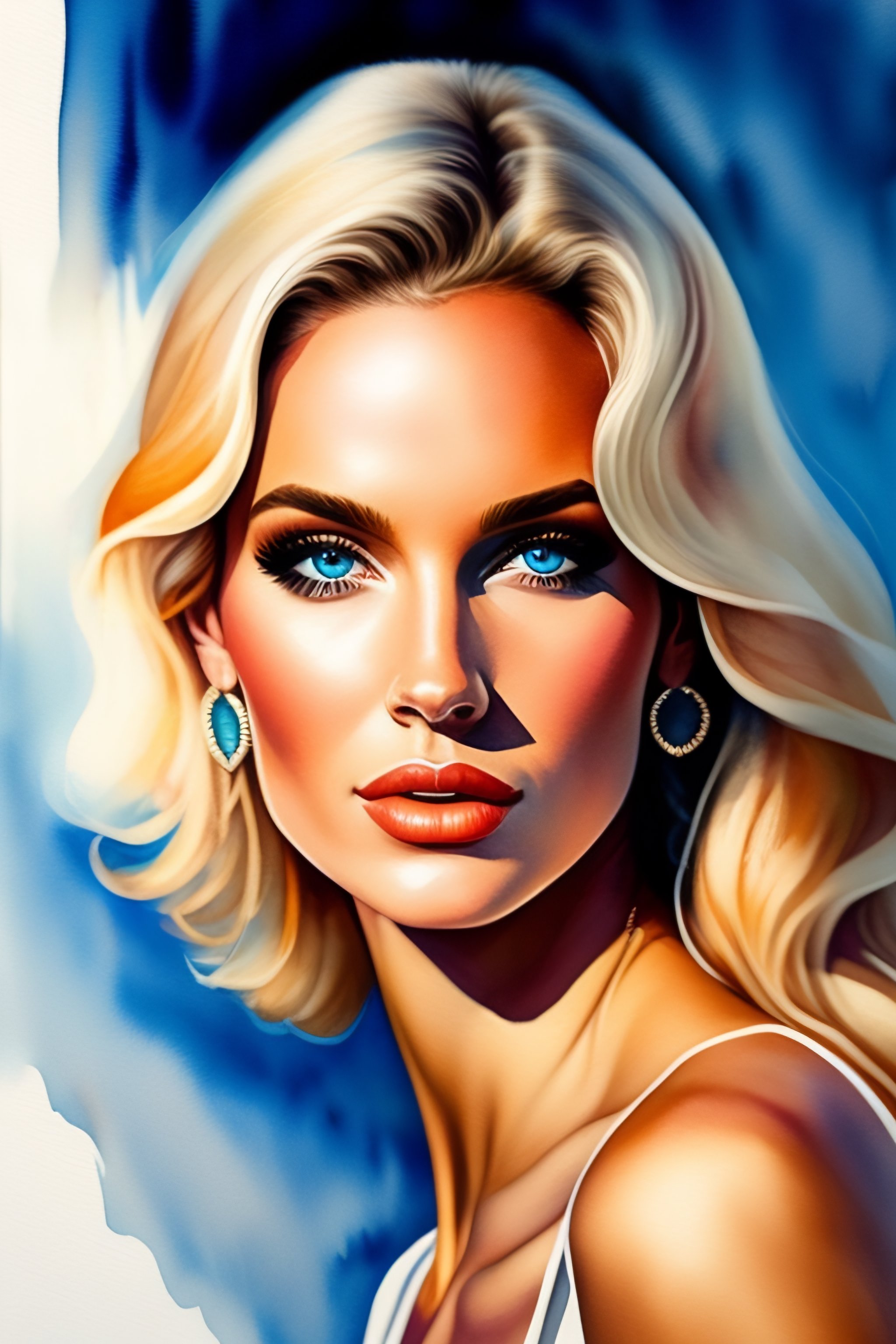 Lexica - Watercolor painting of a beautiful blond woman. Her head and ...