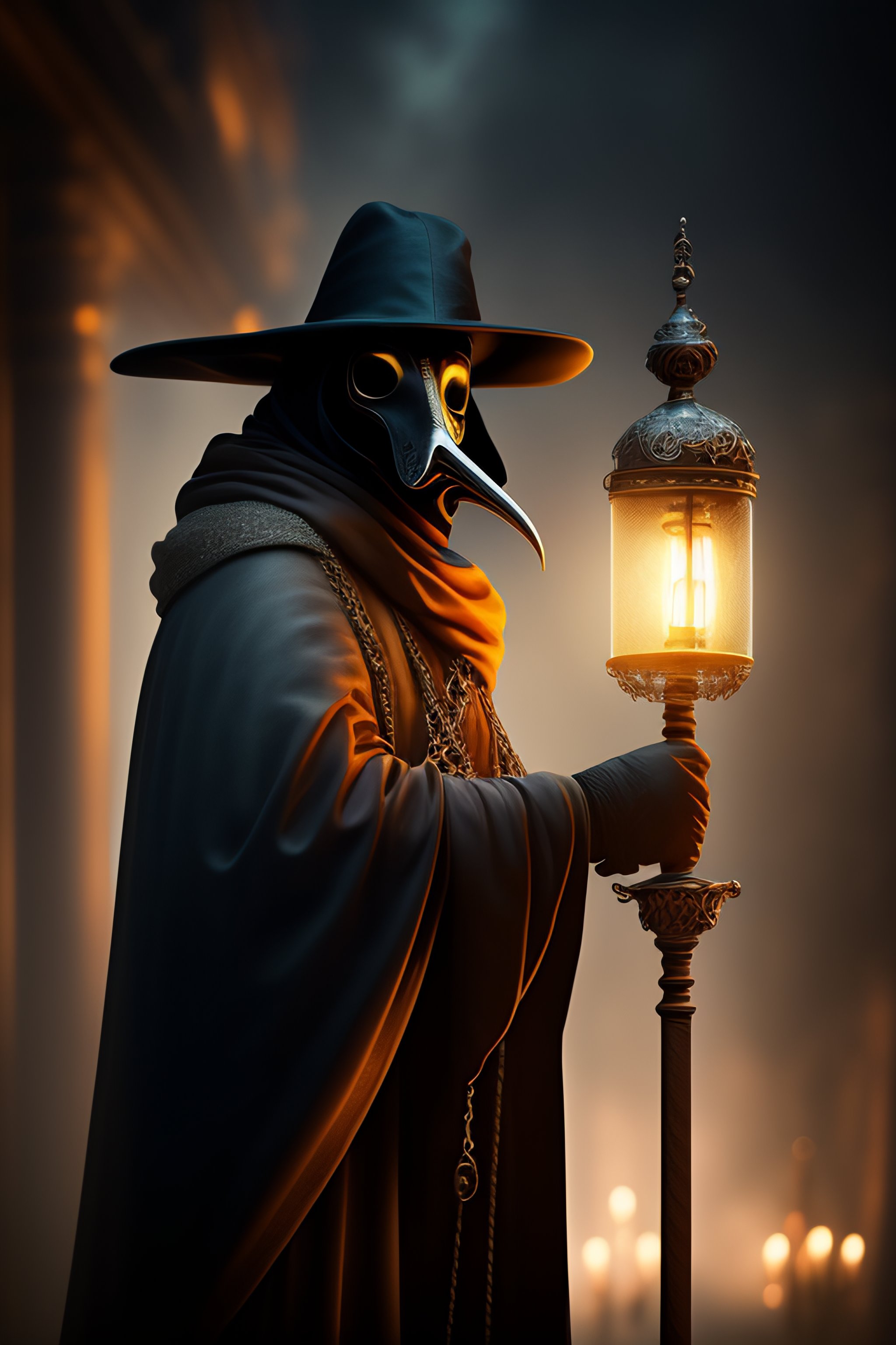 Lexica - A plague doctor holding a staff in one hand and a skull in the ...
