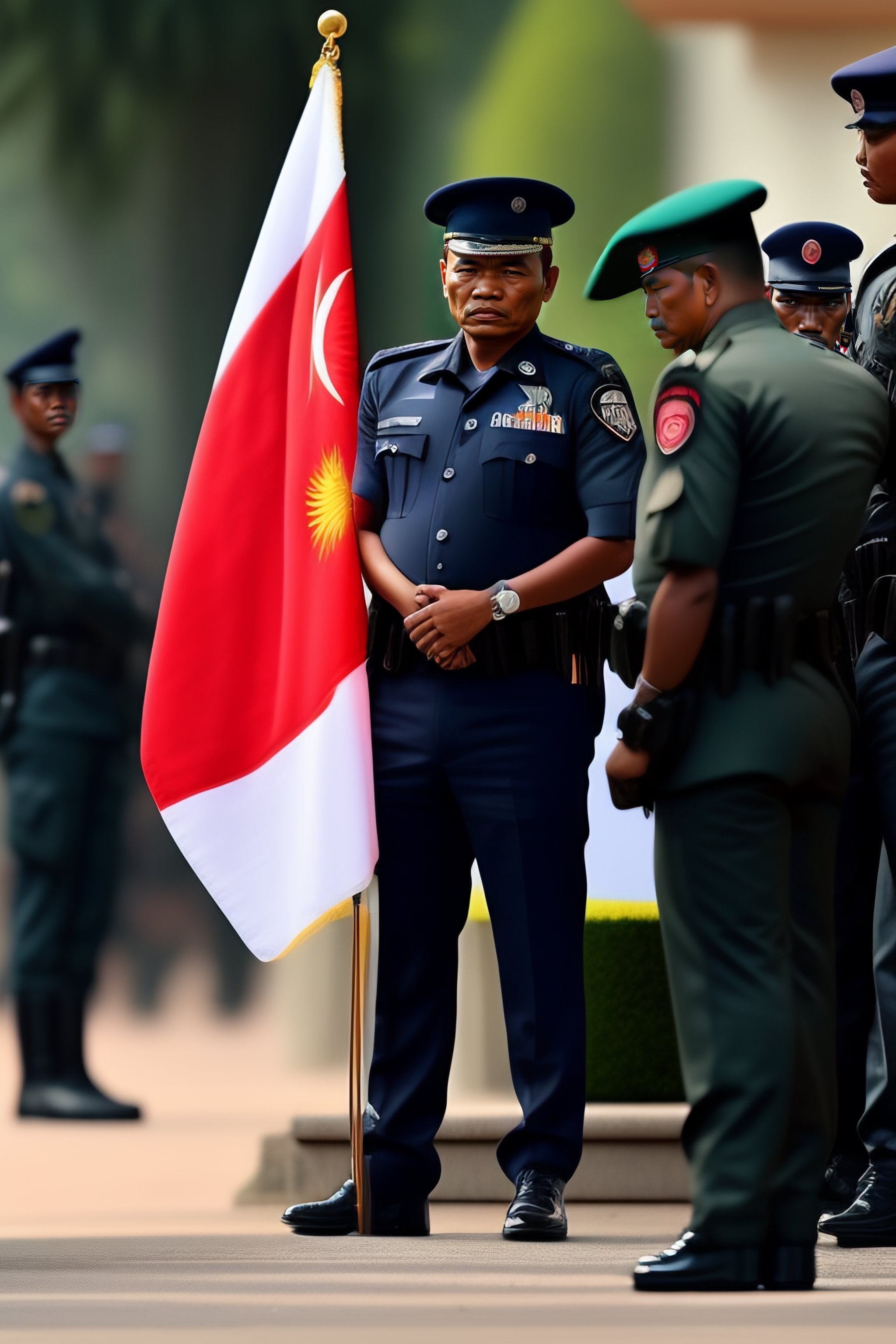 Lexica - Indonesian security guards with K9 standing, facing us, with a ...