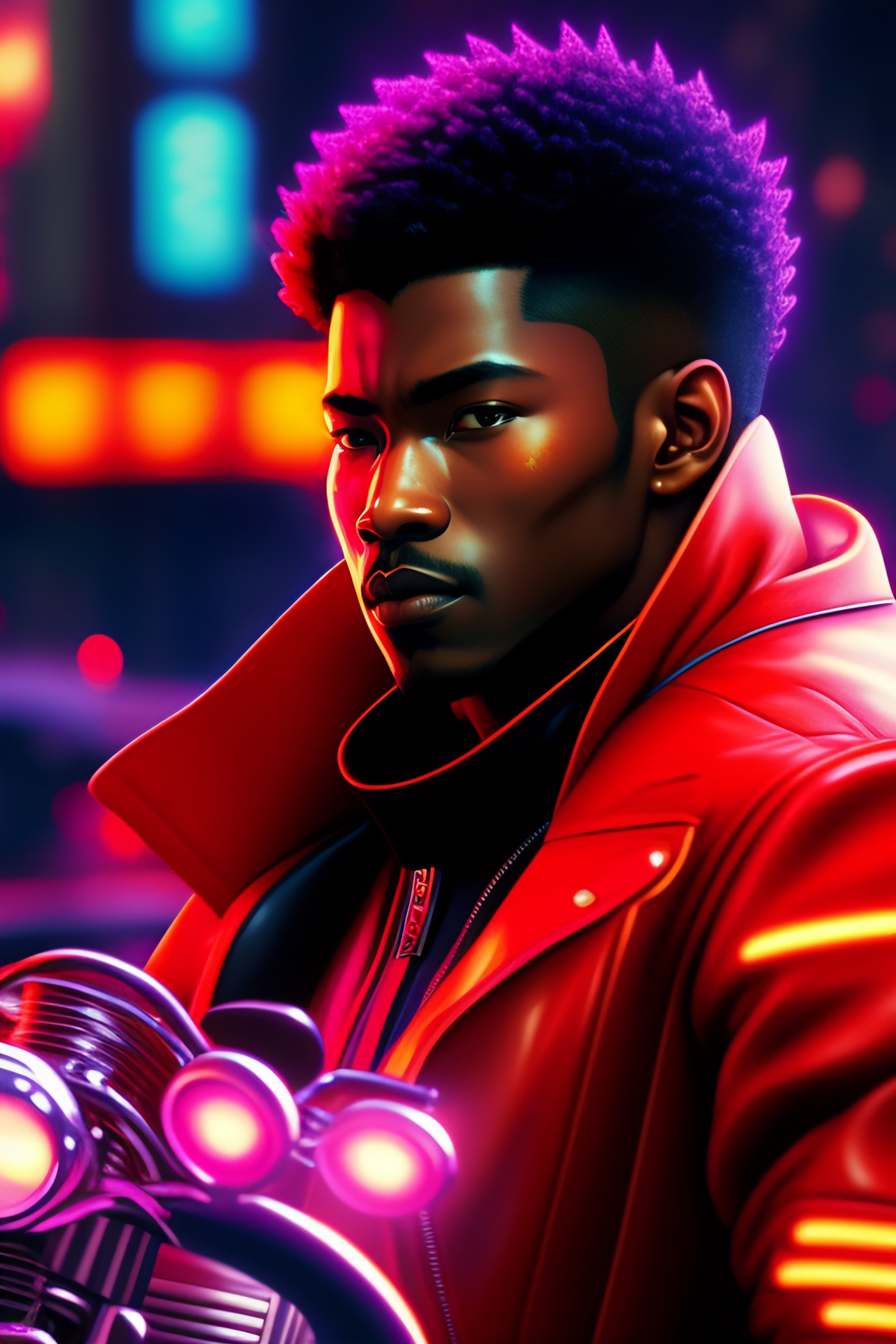 Lexica - Kaneda on his motorcycle in neo tokyo looking for akira, night ...