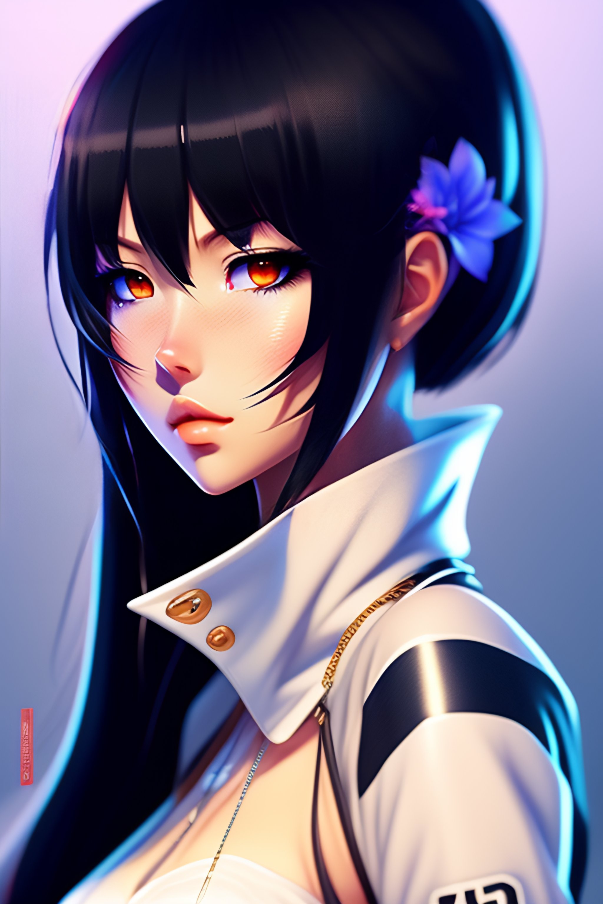 Lexica - Full body anime style model girl, black hair, eating, blue ...