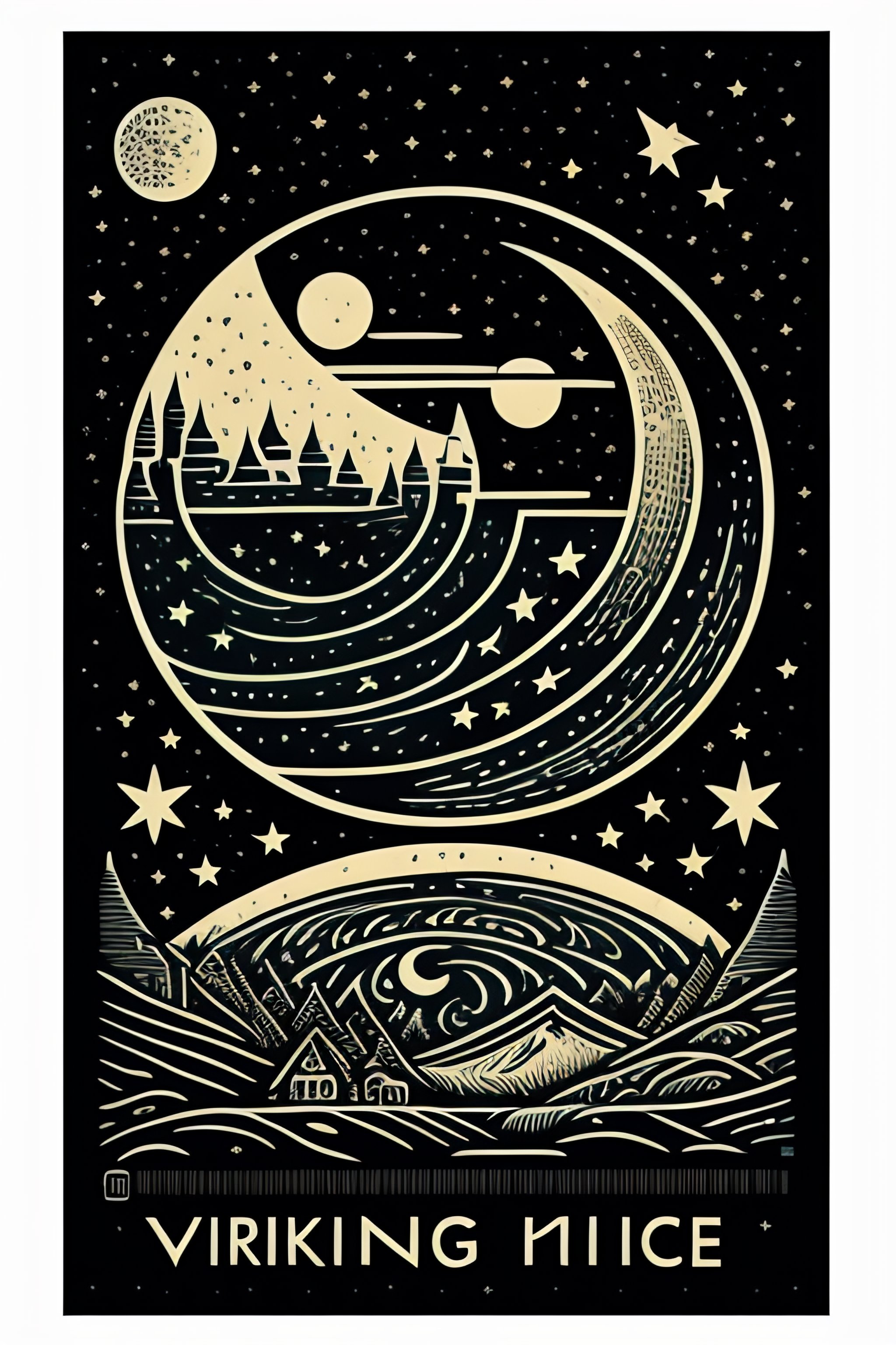 Lexica - An award winning linocut of Viking Space Force in the stars