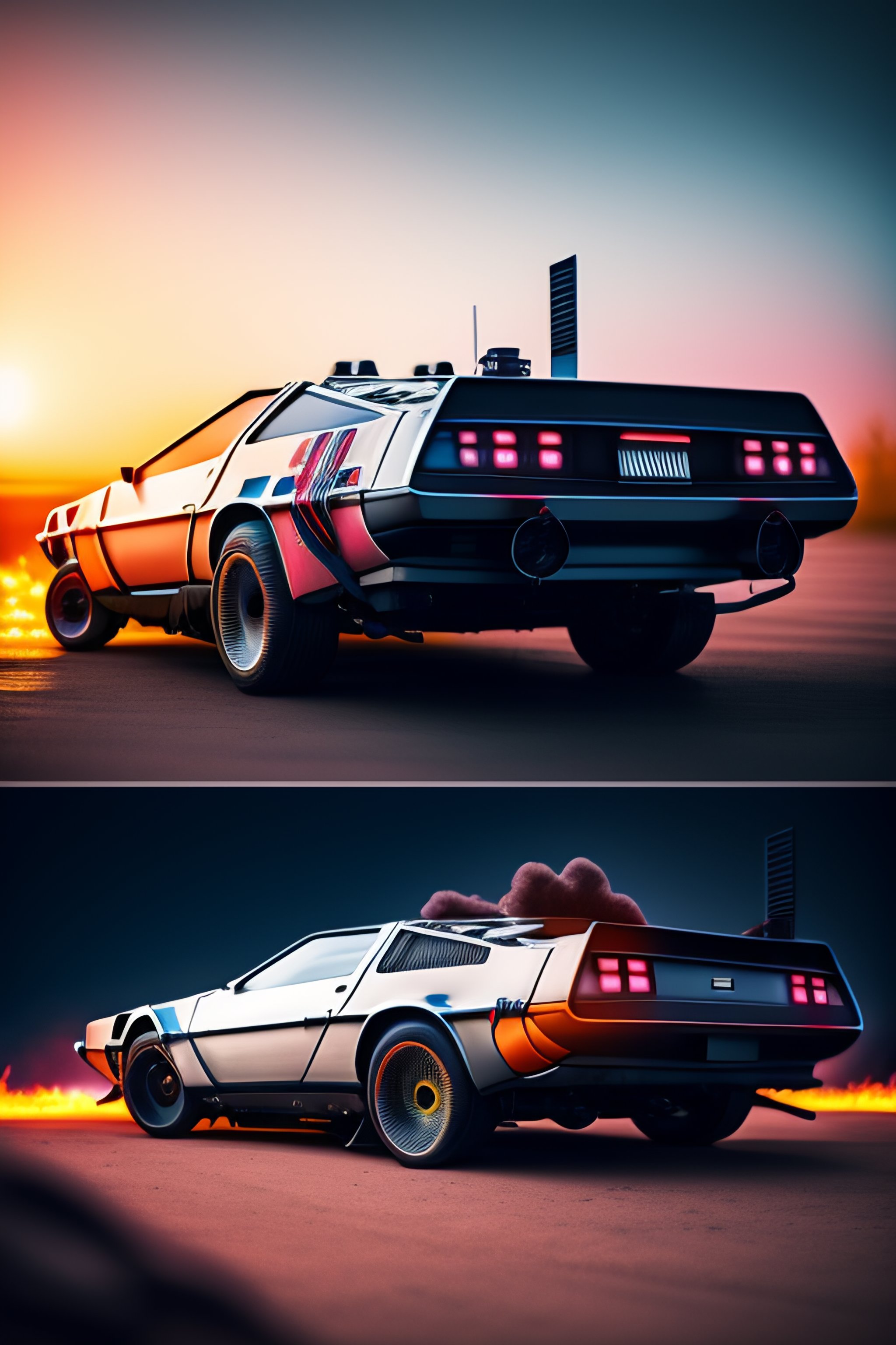 Lexica - Action photography of a violent destruction derby of delorean ...