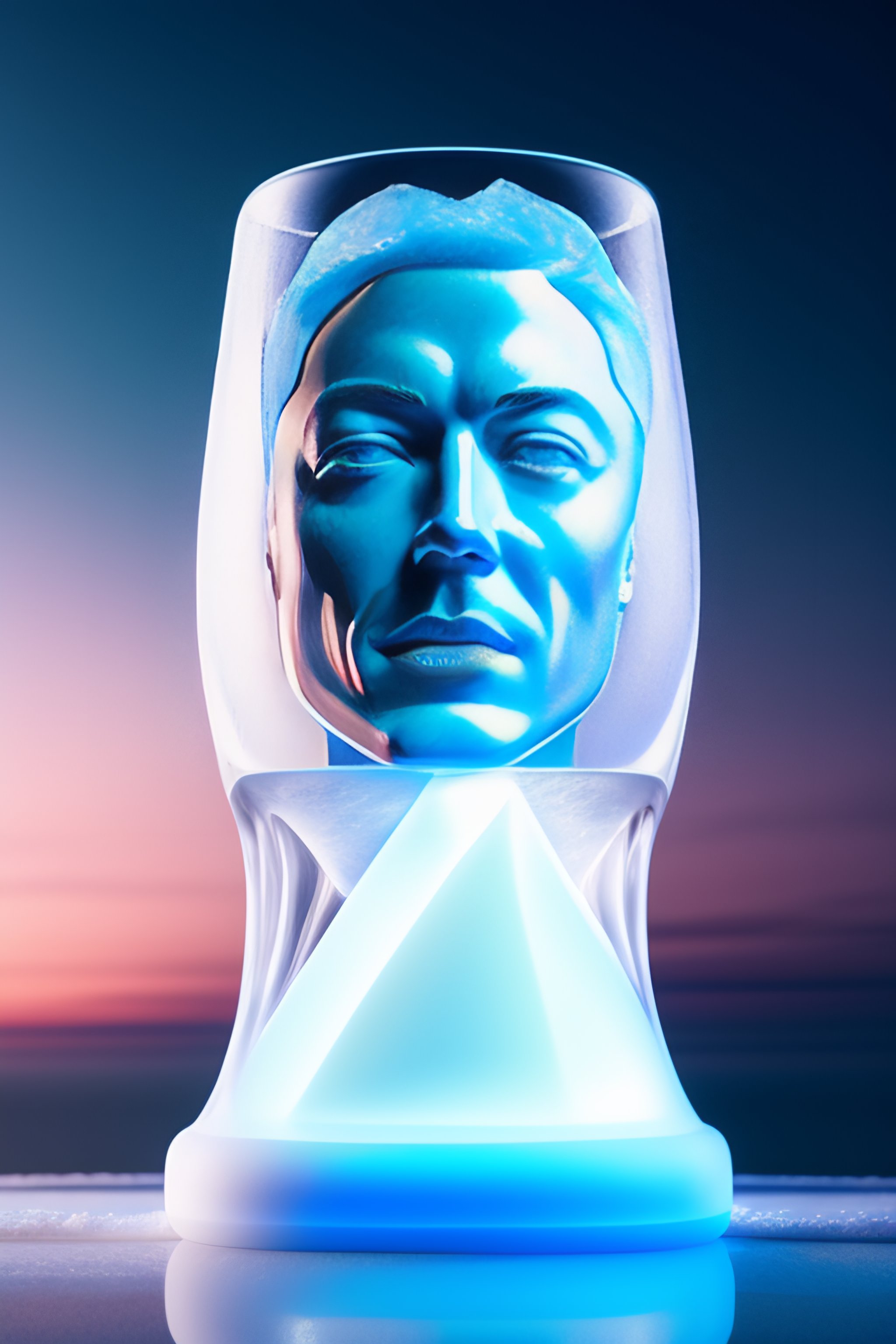 Lexica - Ice Sculpture of elon musk, transparent, frozen, highly ...