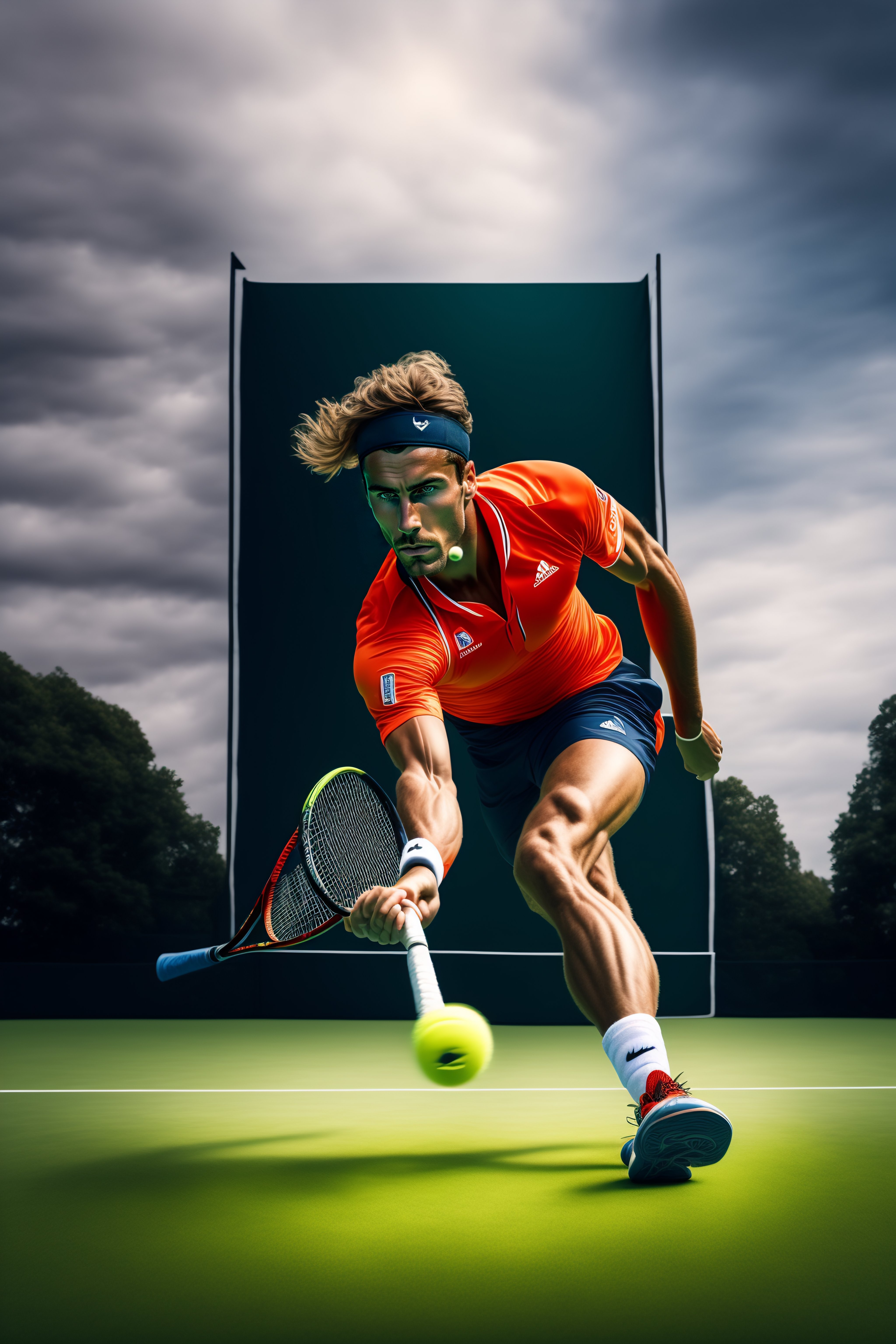 Lexica - Poster of an European pro tennis player playing a match on ...