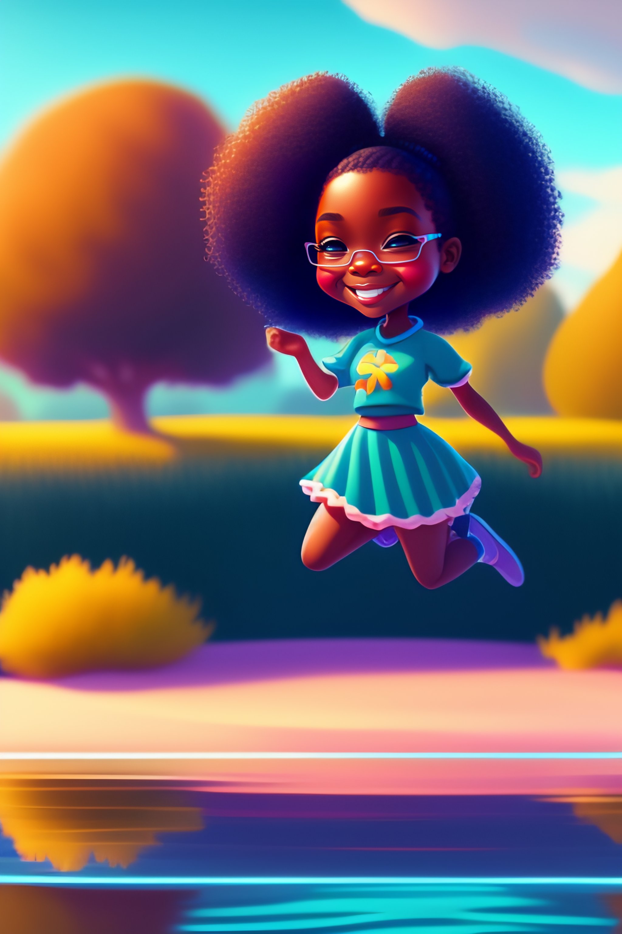 Lexica - View of gorgeous pond with same happy black girl no glasses ...