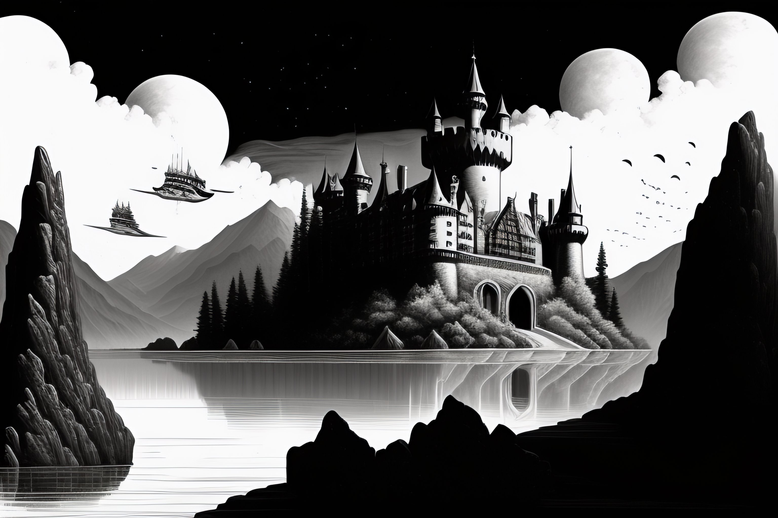 Lexica - A floating Gothic castle high above the ground actually above ...