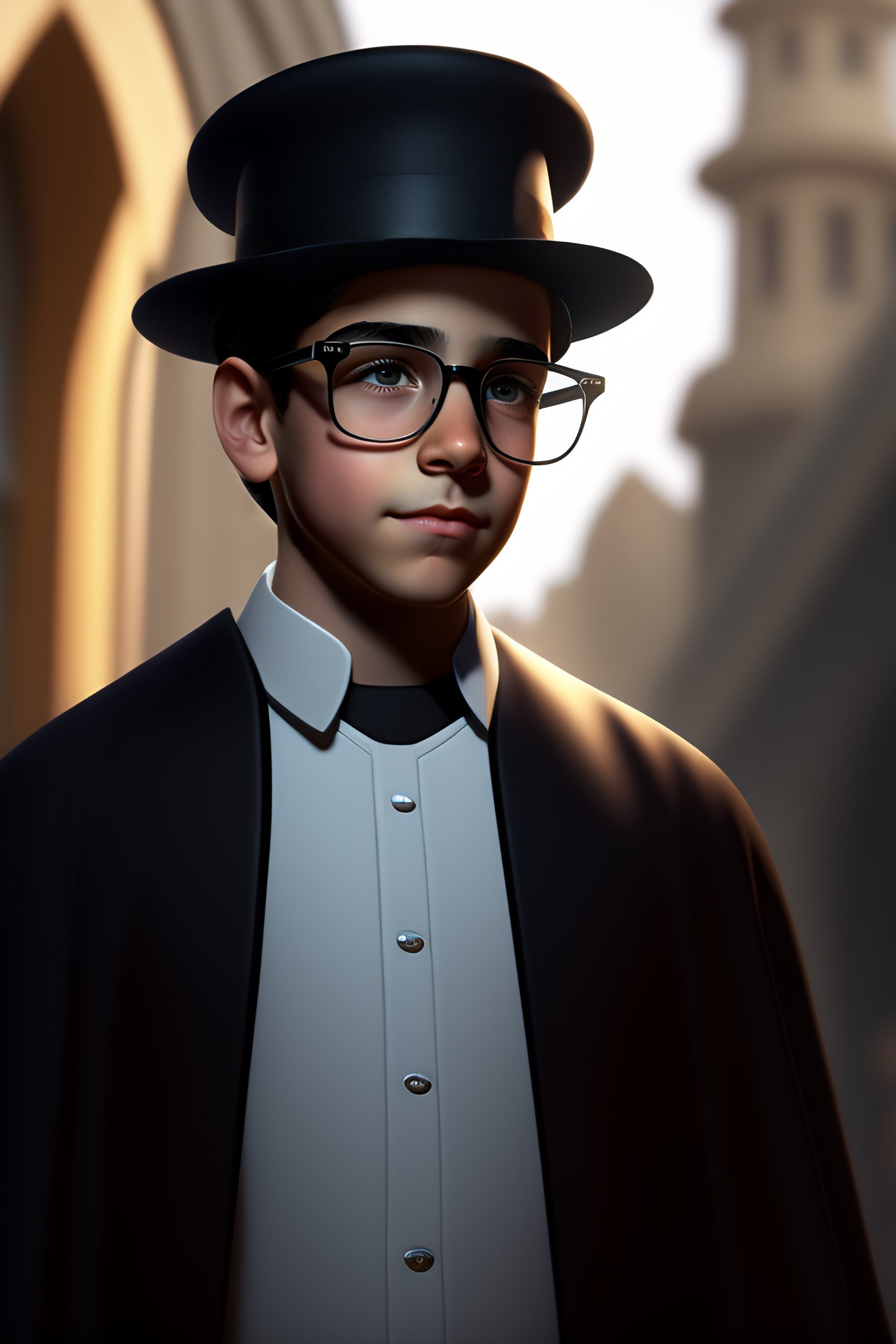 Lexica - An Israeli Jewish boy, ultra-Orthodox, wears a black robe and ...