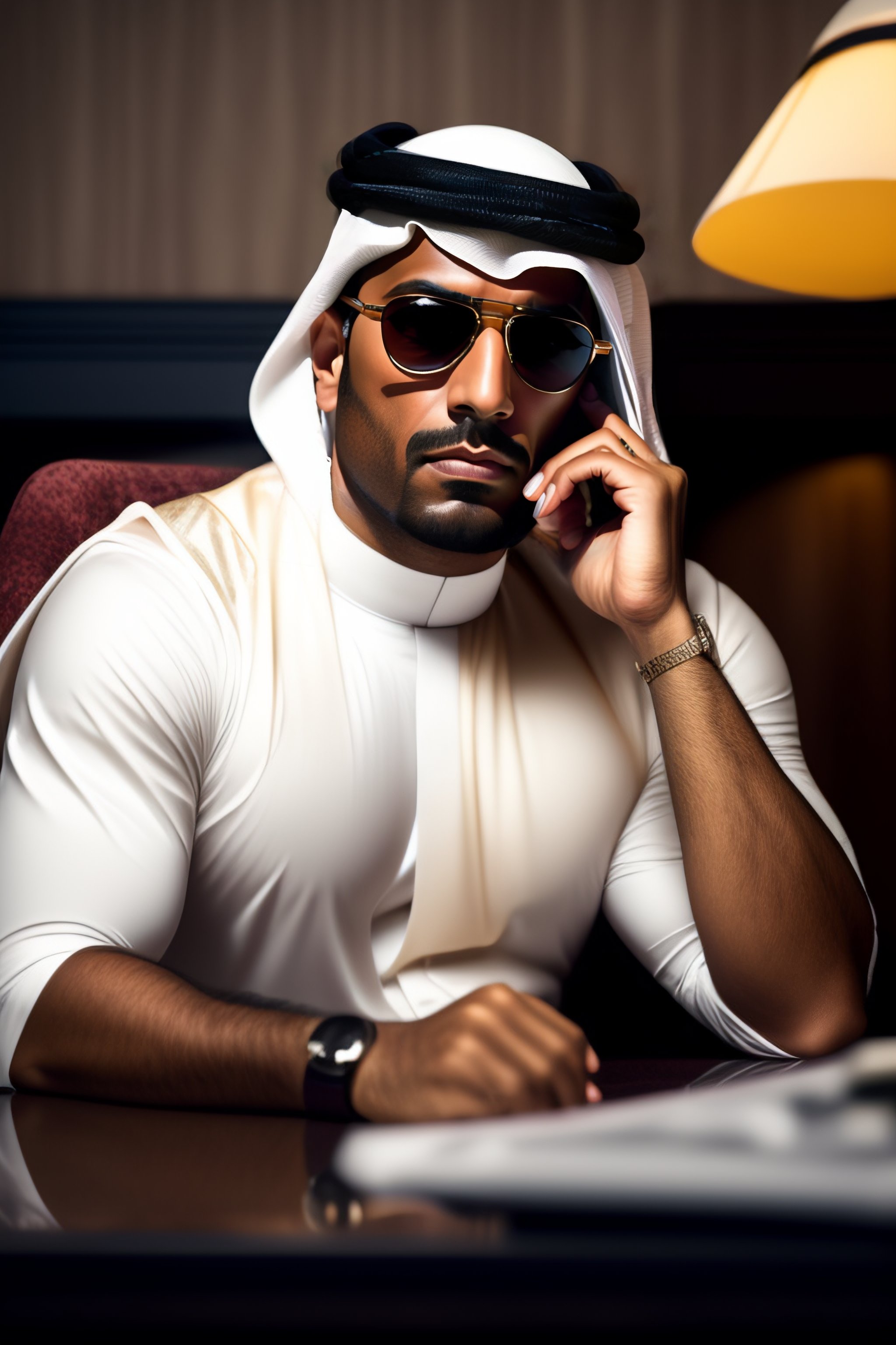 Lexica - Menacing Wealthy Arab man wearing a traditional arab dress and ...