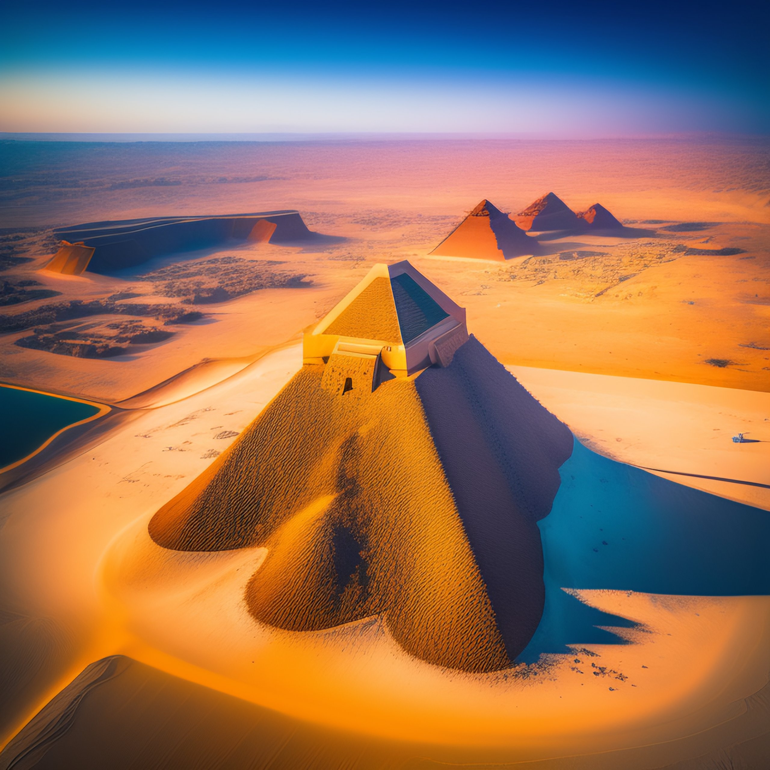Lexica - Drone photo of the three pyramids of Giza in white color, in ...