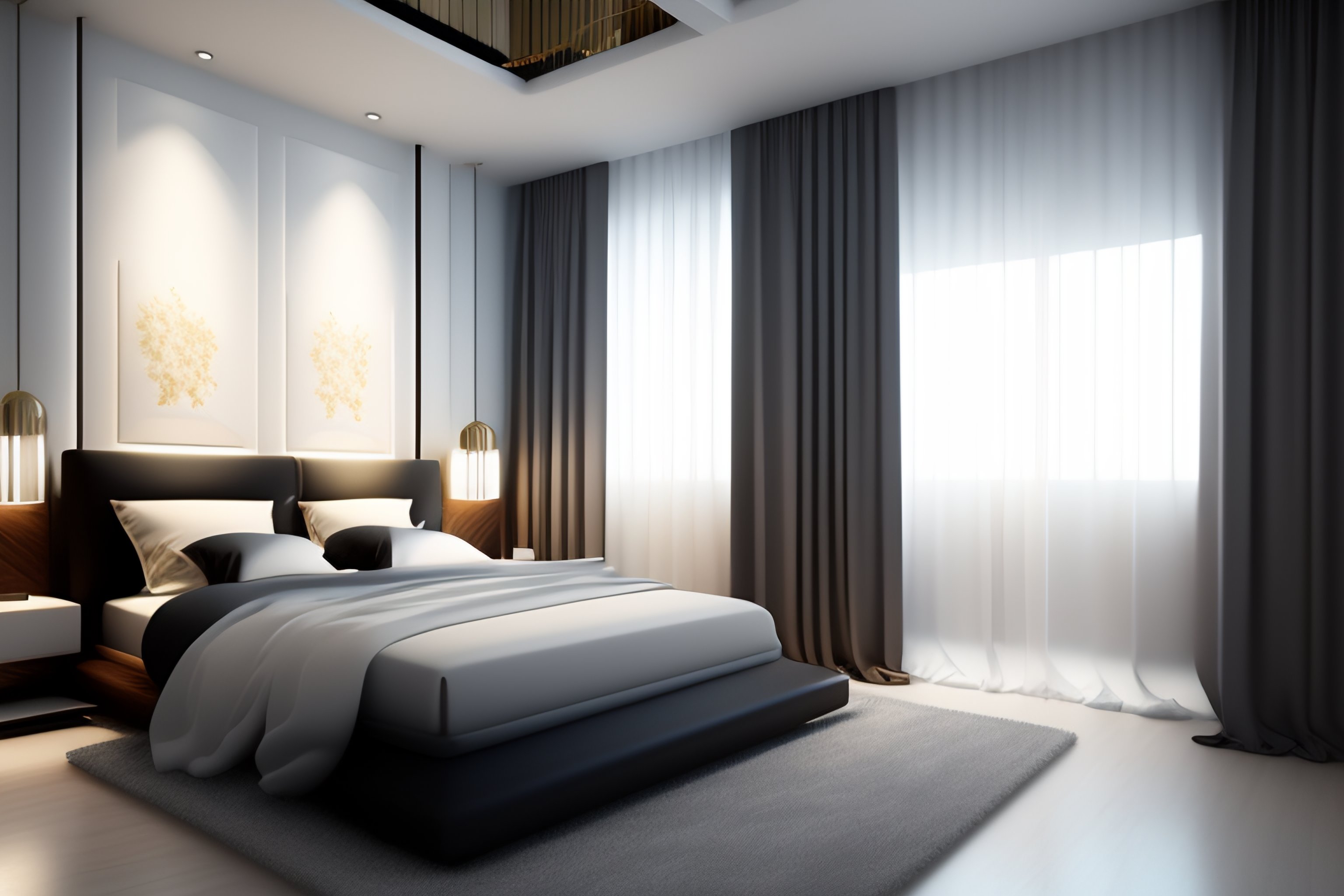 Lexica - Photograph of modern interior design with white linen curtain