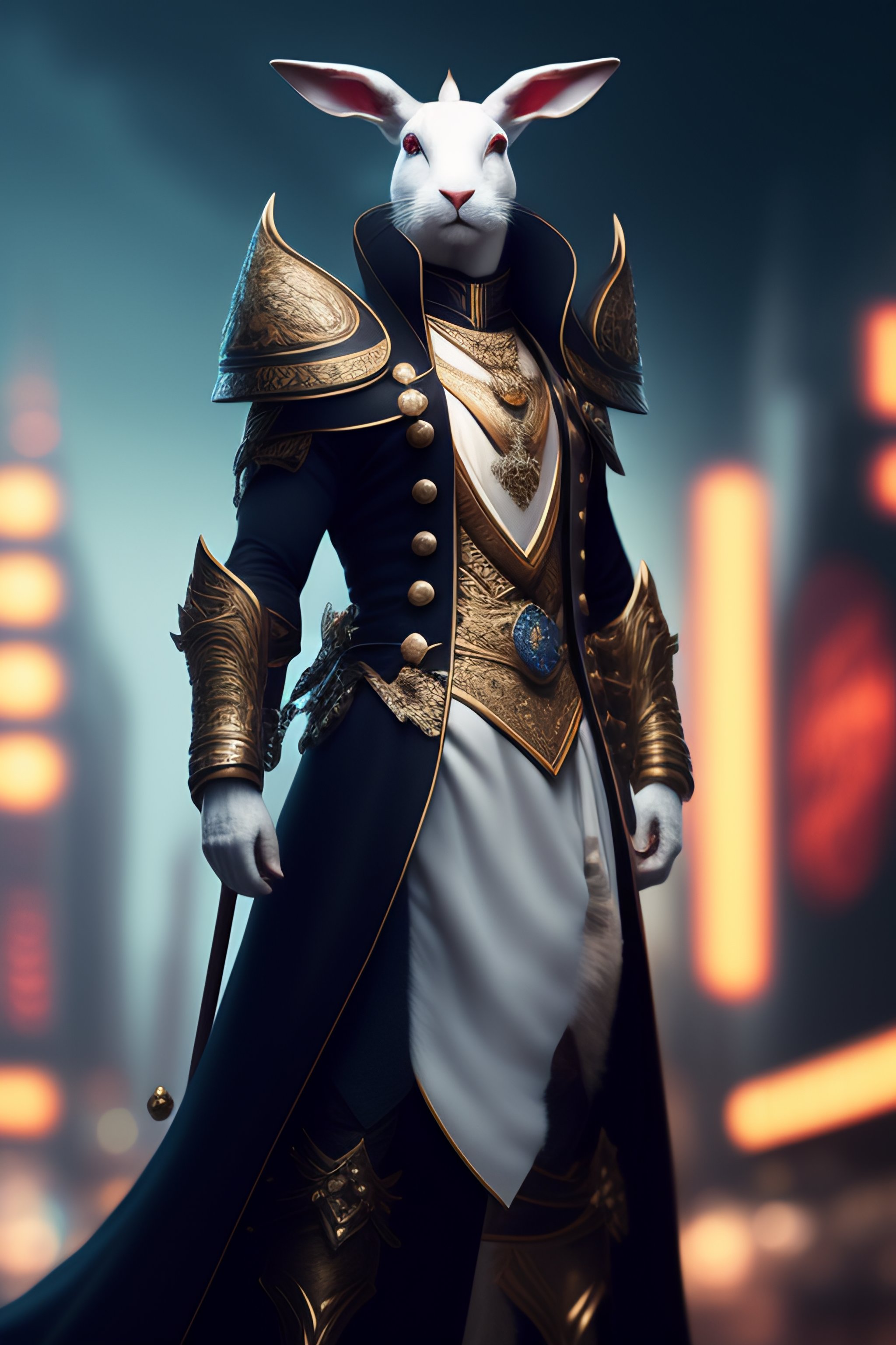 Lexica - An anthropomorphic white rabbit, male wizard face, dressed as ...