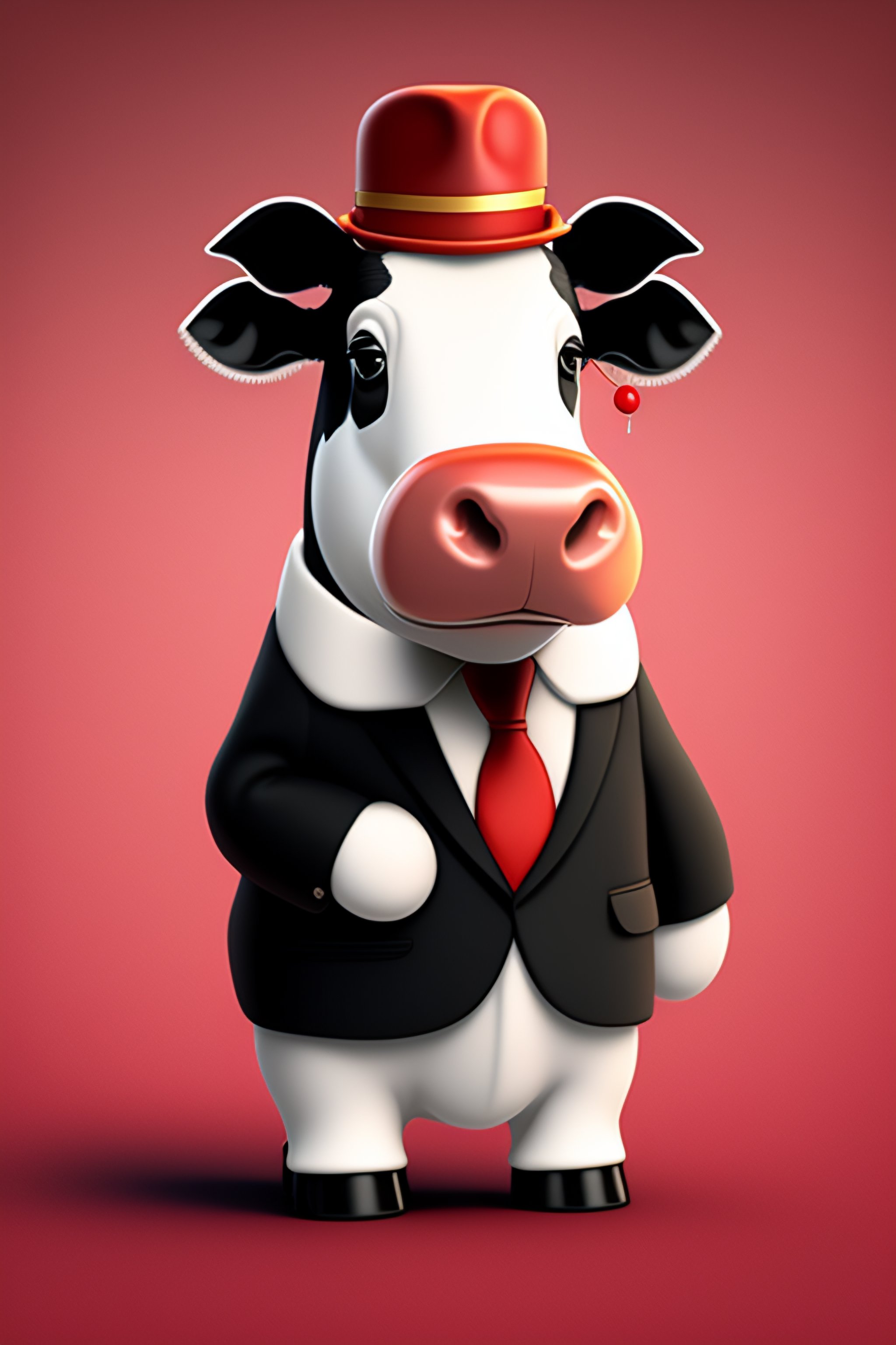 Lexica - Cartoon cow carrying microphone, with red tie, and detective hat