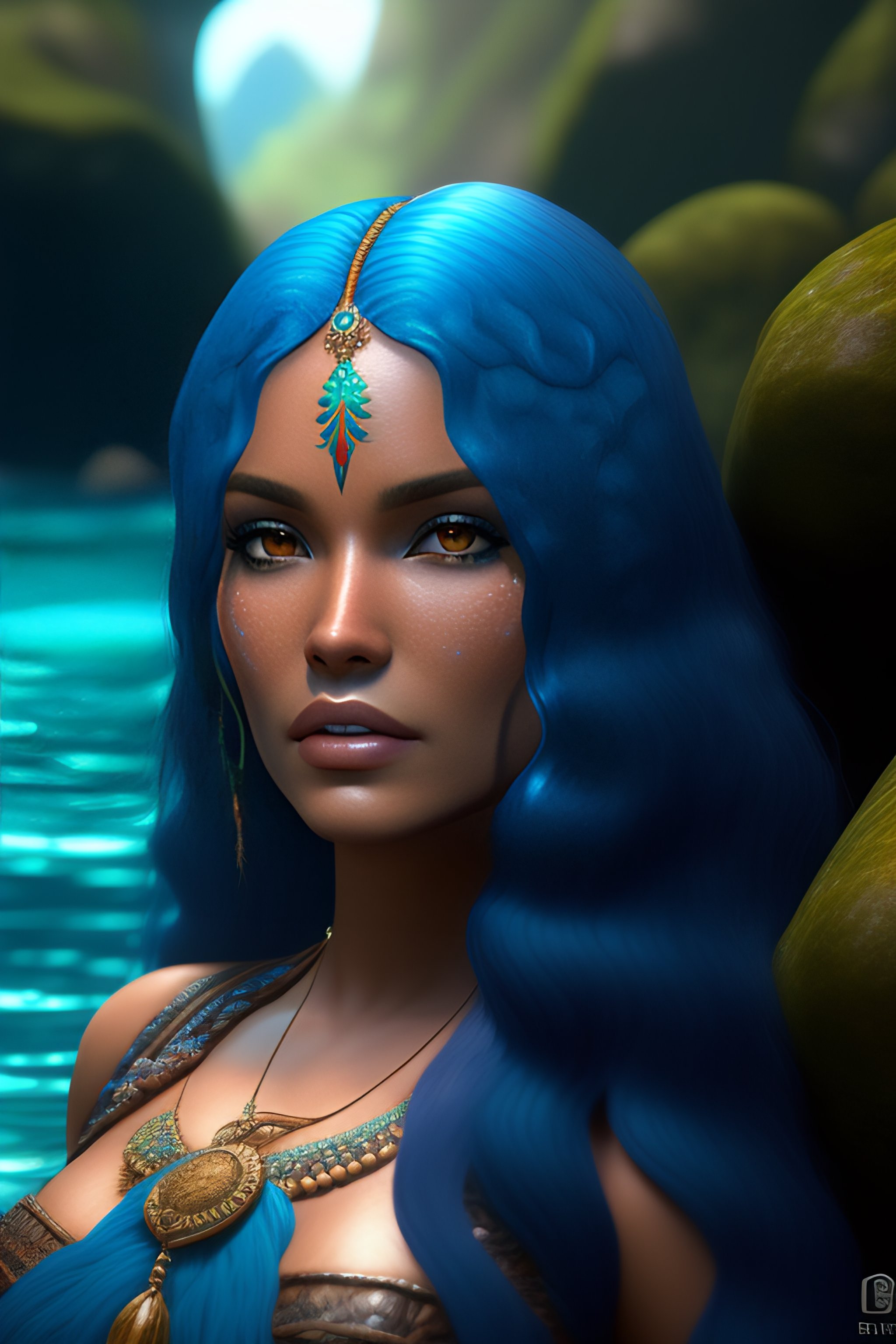 Lexica - An indigenous Brazilian mermaid woman full body, blue hair in ...