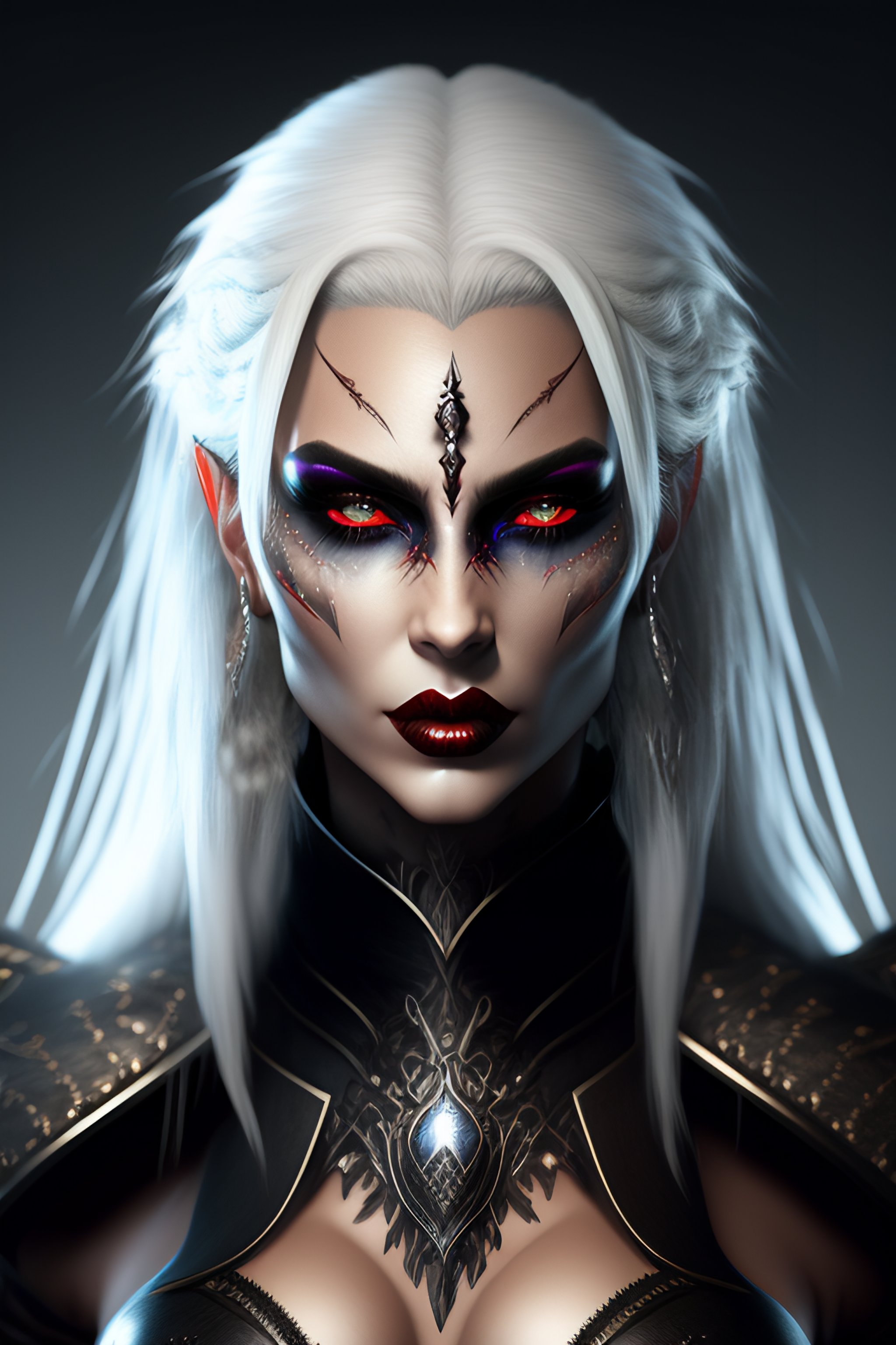 Lexica - A demoness with silver hair and obsidian eyes, scarred face, arcane style