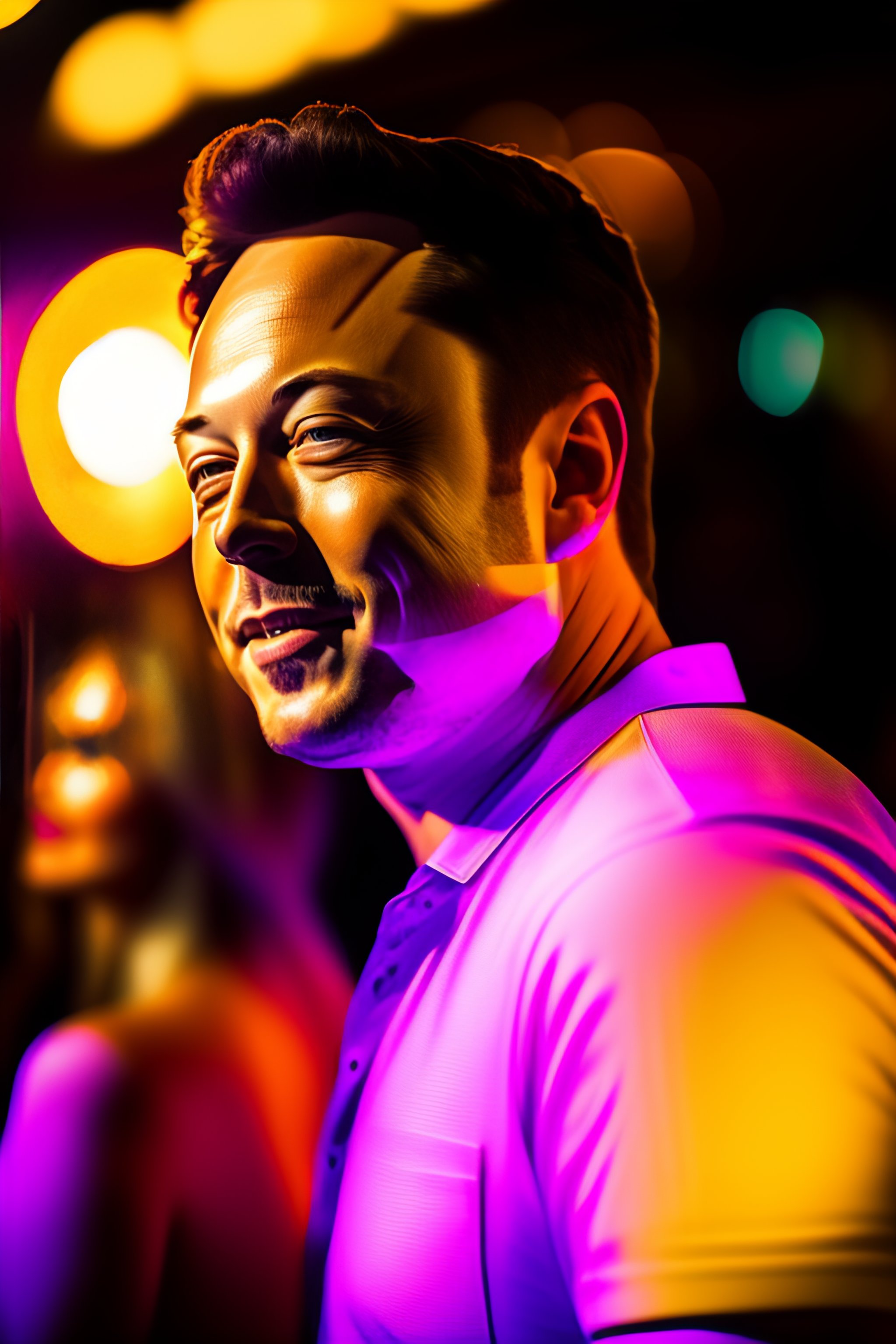 Lexica - Potrait of Elon Musk, party scene, 8k, cinematic, glow, bloom ...