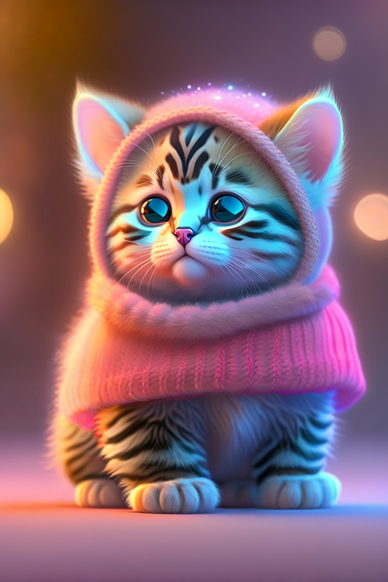 Lexica - Female baby cat, cute pixar style, pink lights, extremely ...