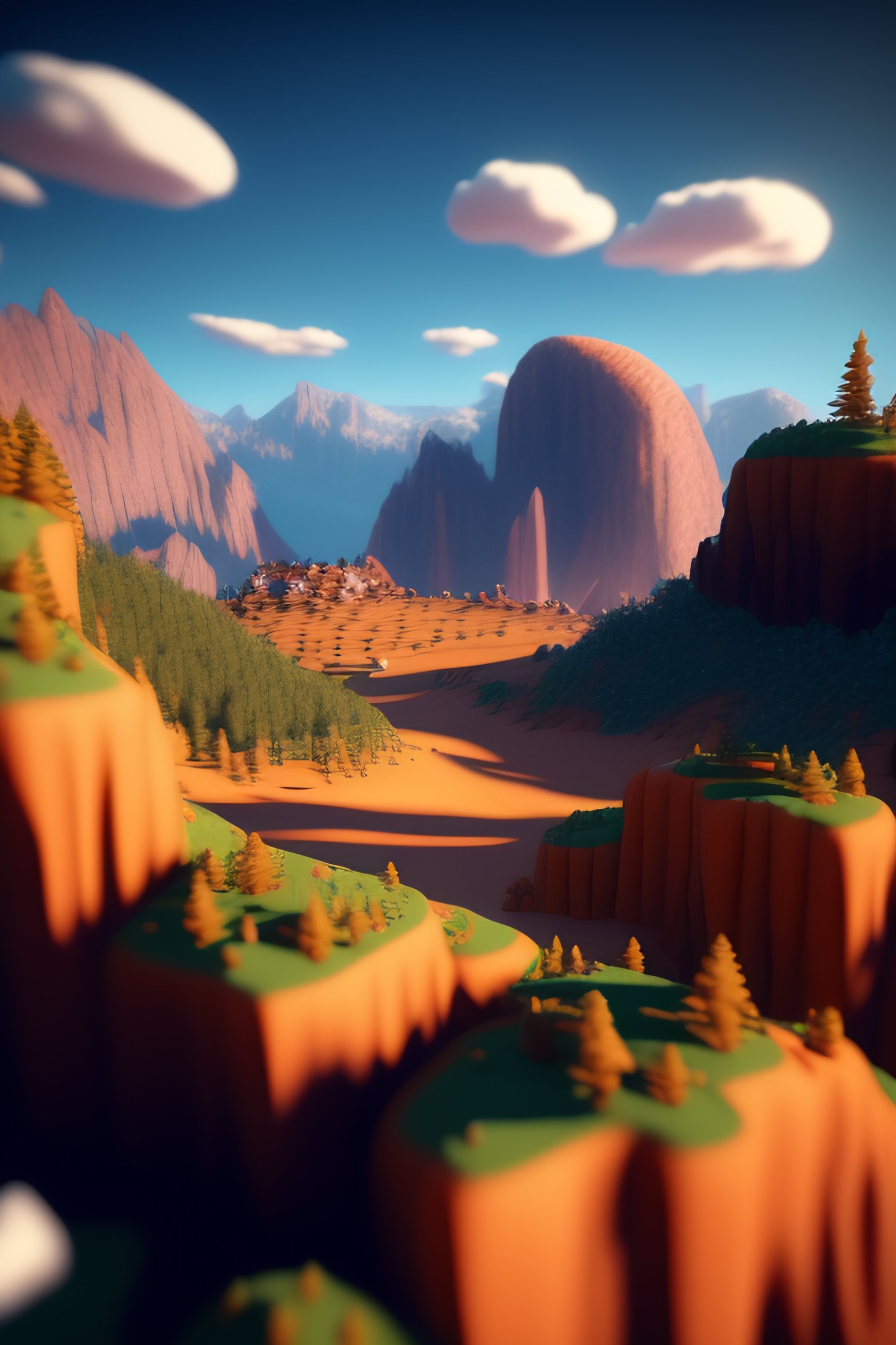 Lexica - 8k, Detailed photorealistic isometric valley in between mountain, pixel art, unreal ...