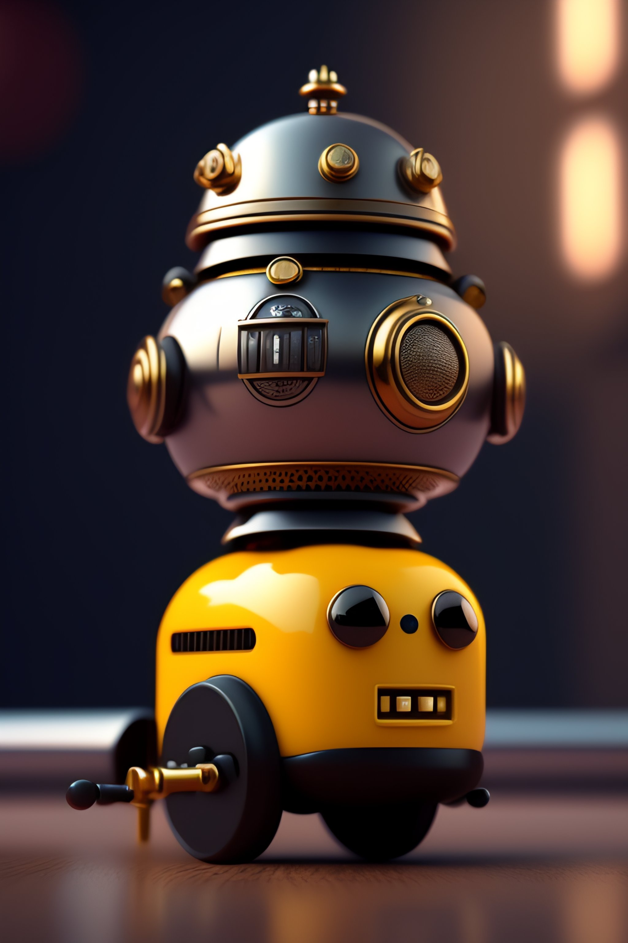 Lexica - C4D render of a comically tiny Cute and adorable cartoon it steampunk droid in the ...