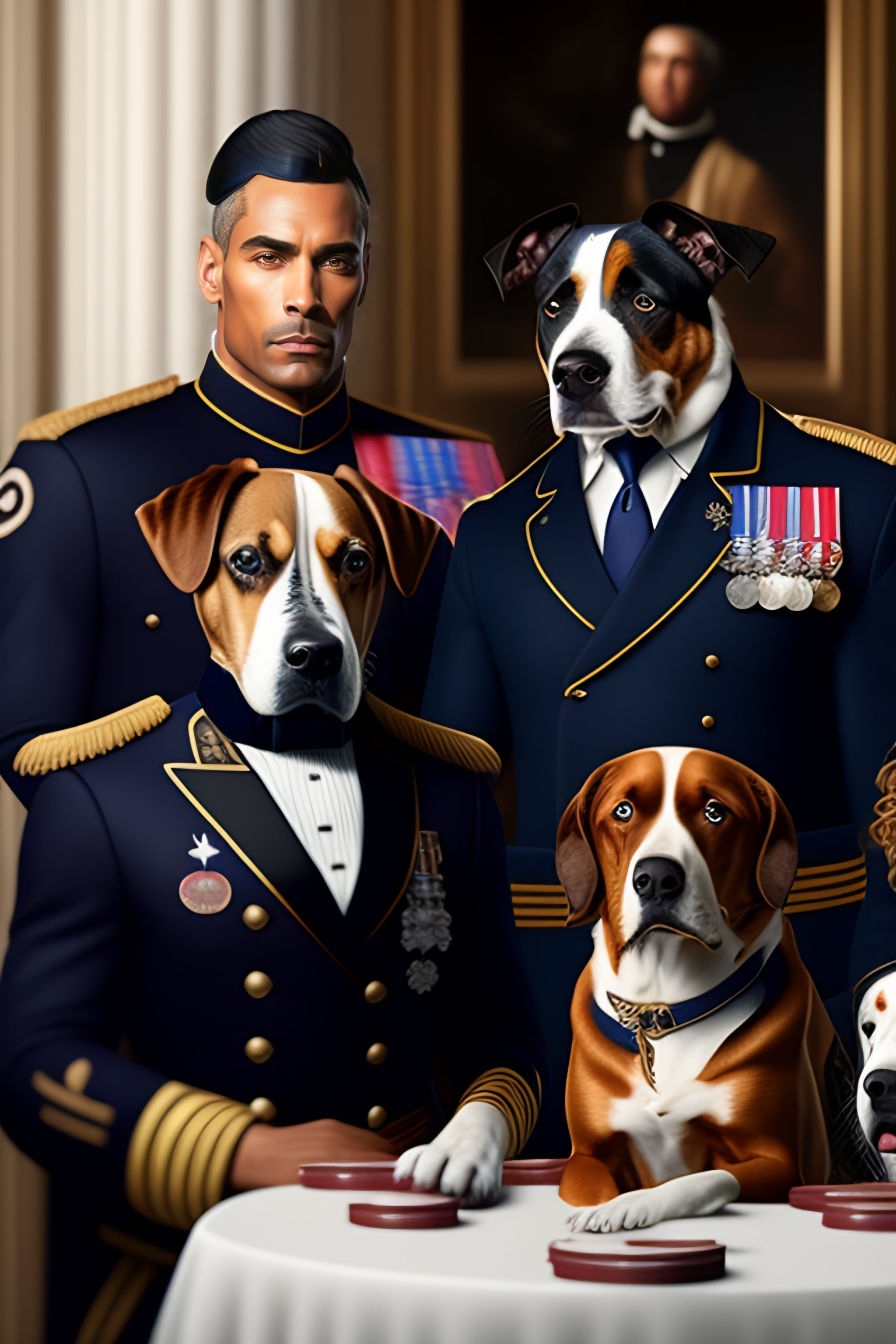 Lexica - Four dogs dressed navy admirals in formal unifor playing poker ...