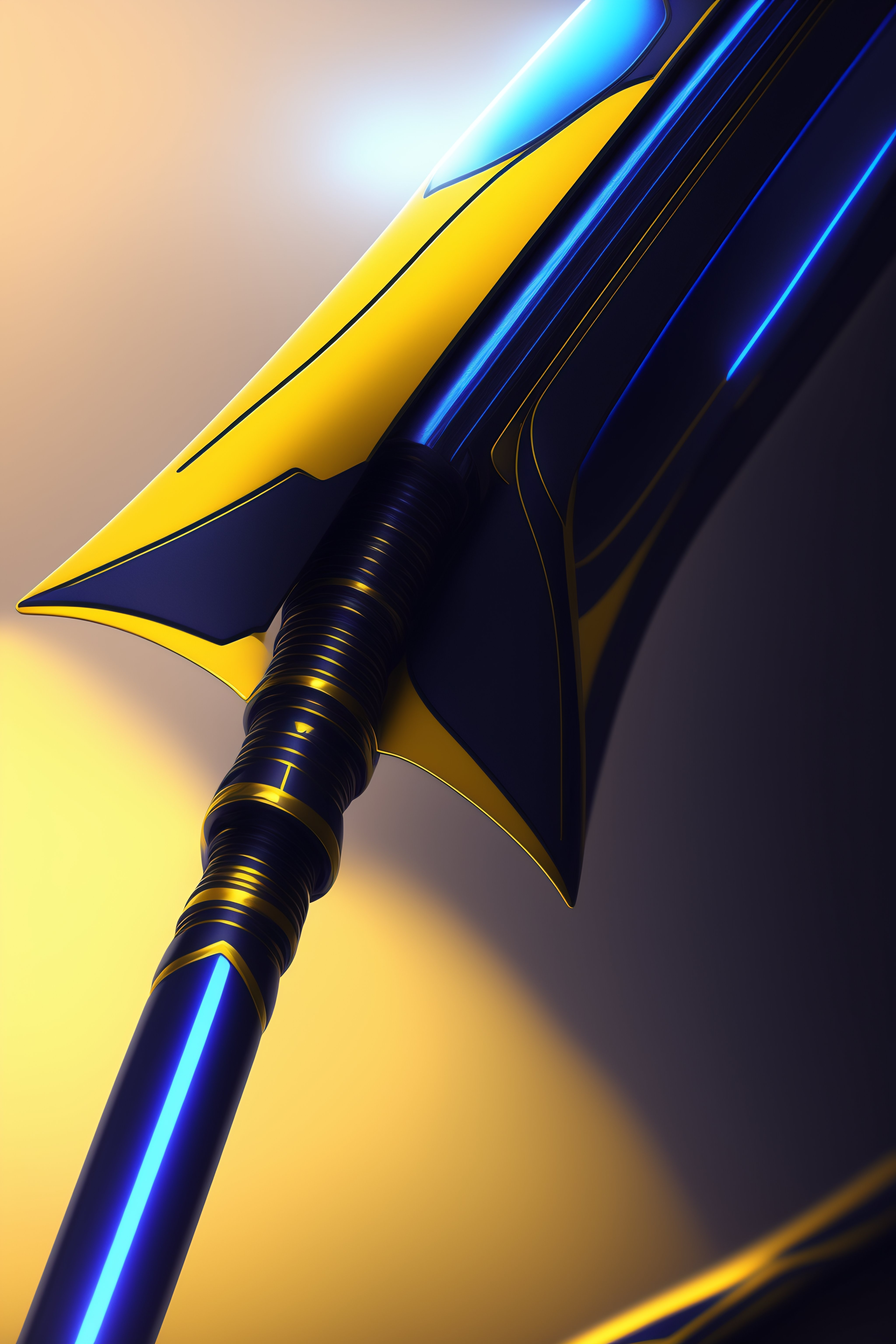 Lexica - Futuristic, blade runner themed yellow and blue sword, concept art