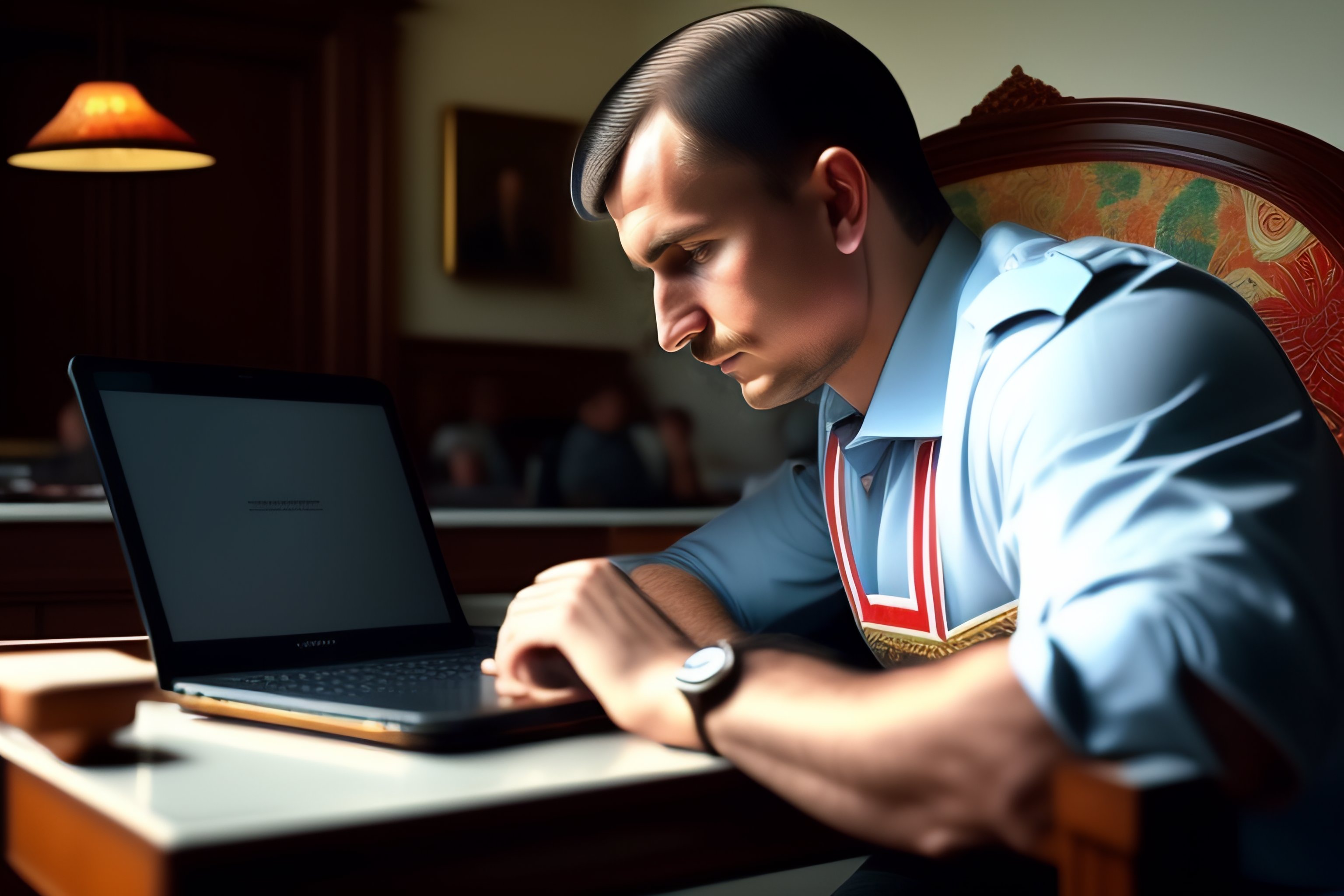 Lexica - Belarusian programmer in Vyshyvanka is working on his laptop