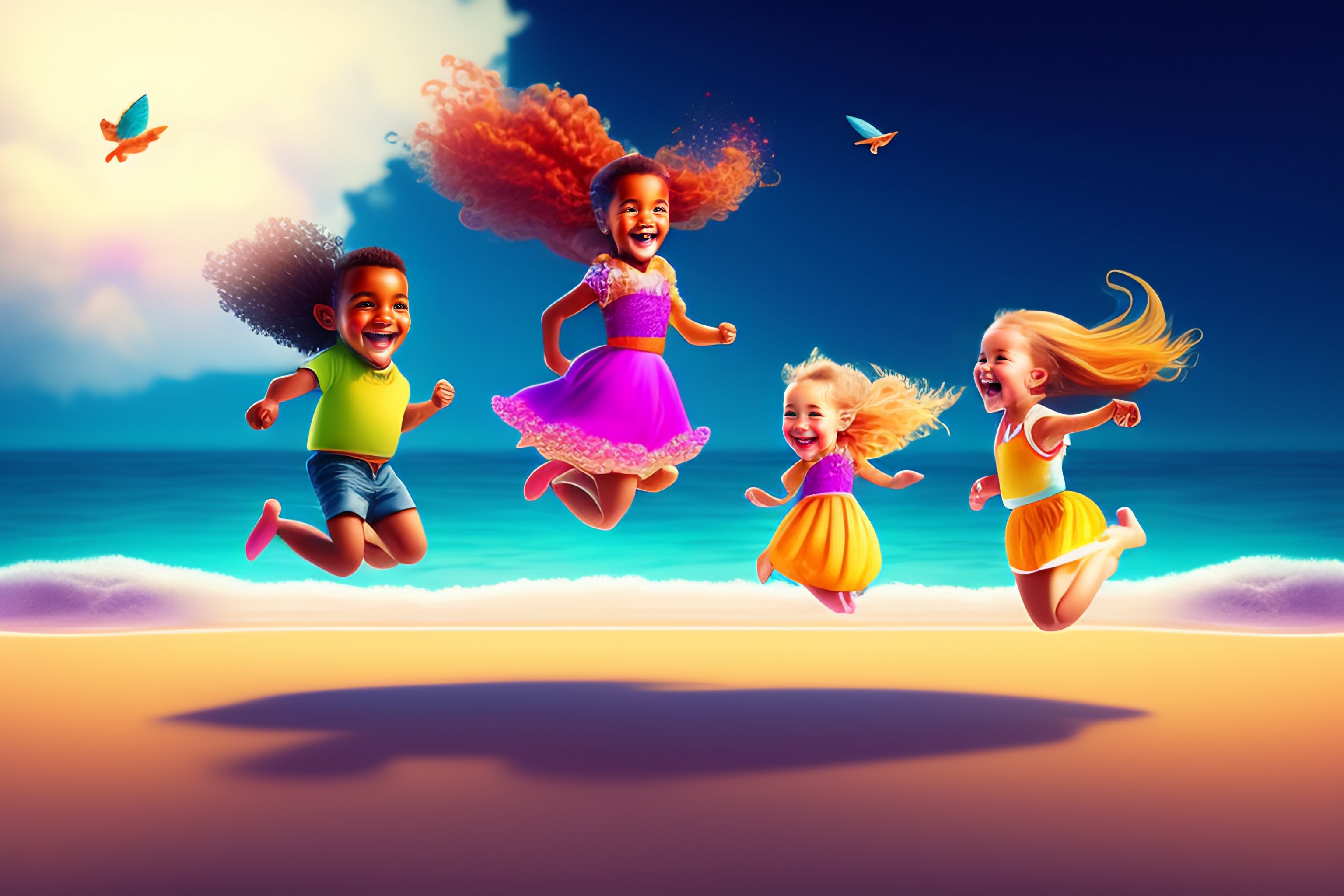 Lexica - A view of the magnificent nature with happy girls and boys ...