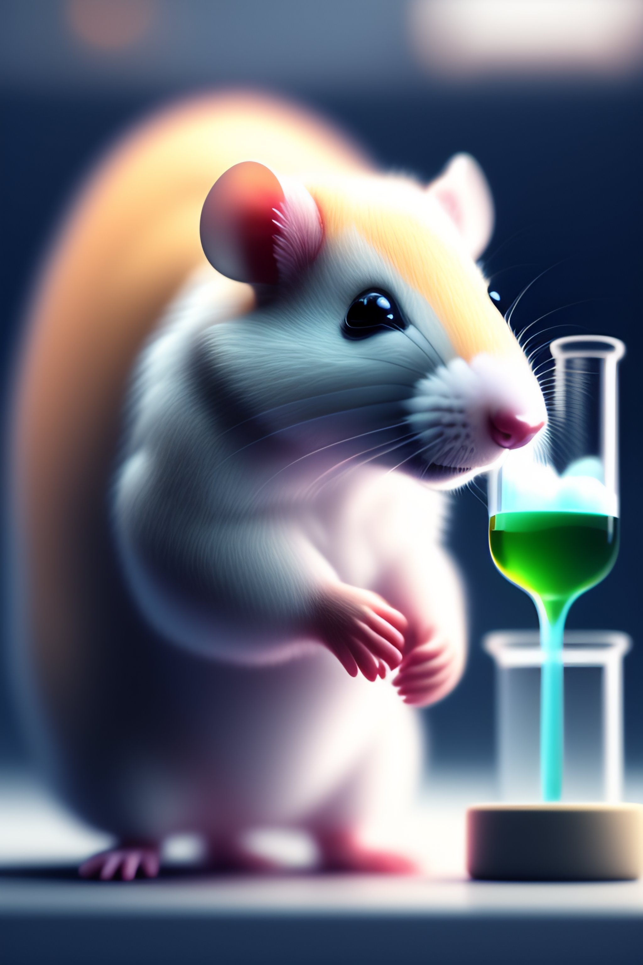 Lexica - A 3d render of a cute fuzzy pet rat dressed in a white lab ...