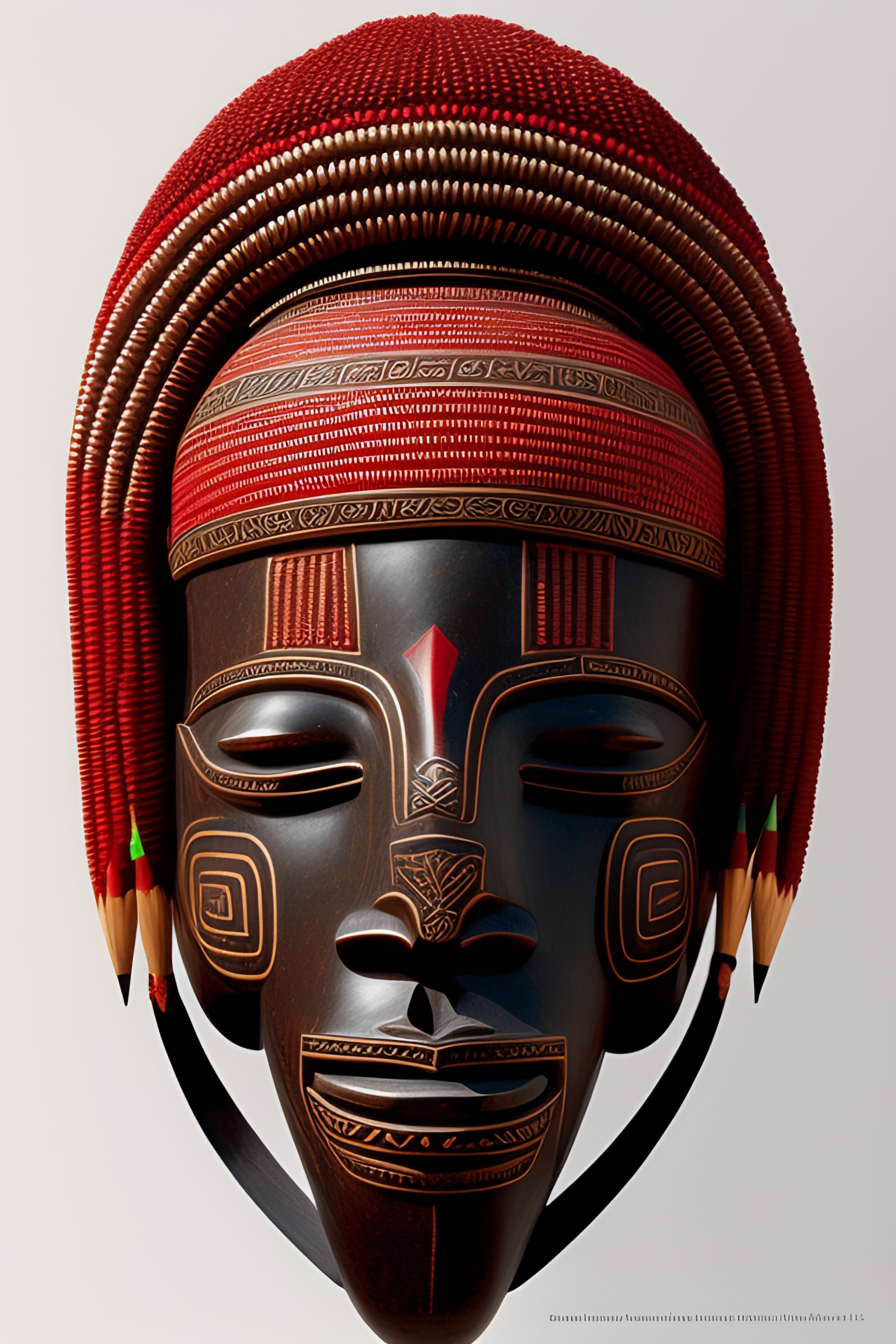 Lexica - Pencil ultradetailed sketch of the necromancer Benin mask, red ...