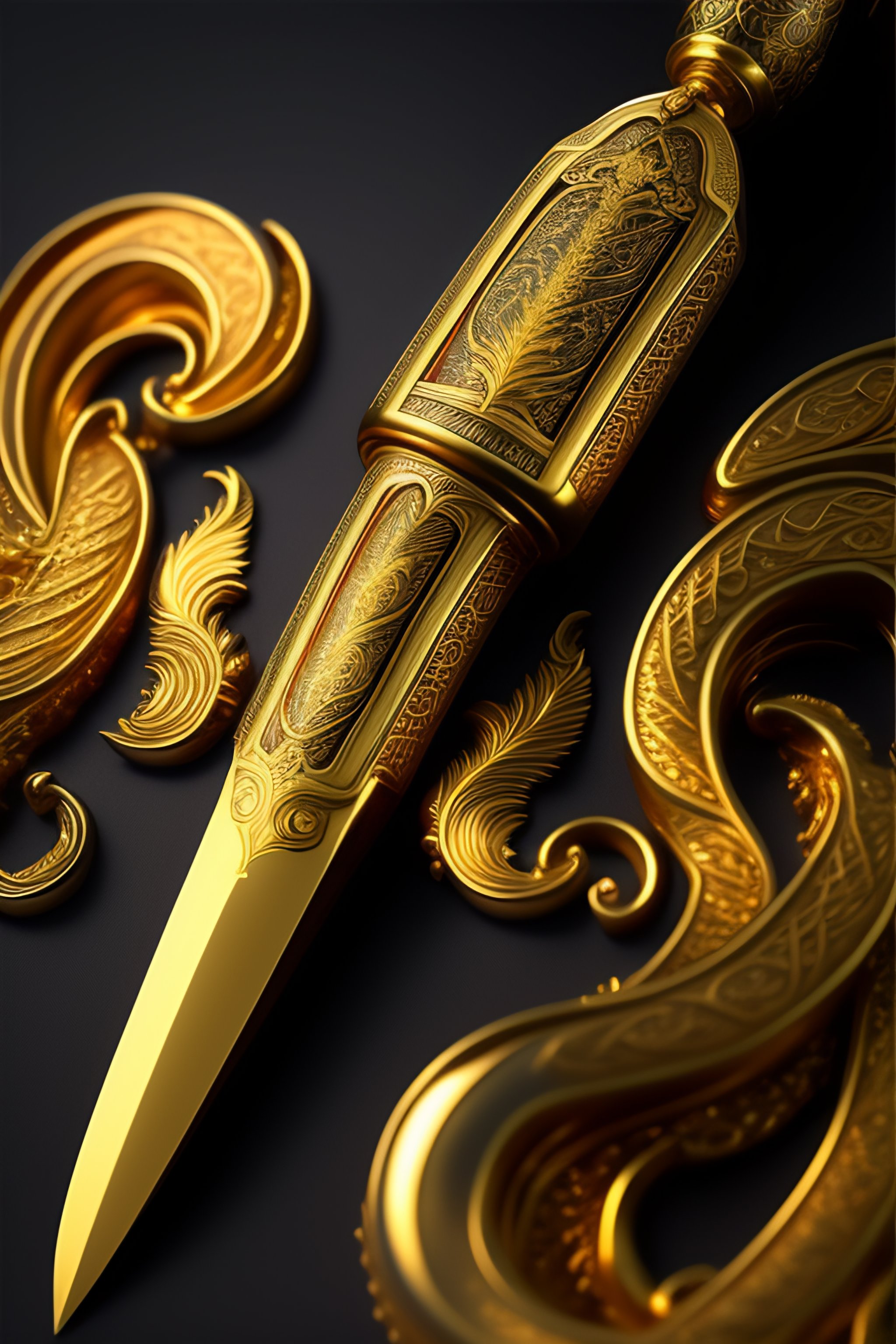 Lexica - An ornate sabre with gold and brass fixtures, a golden brass ...