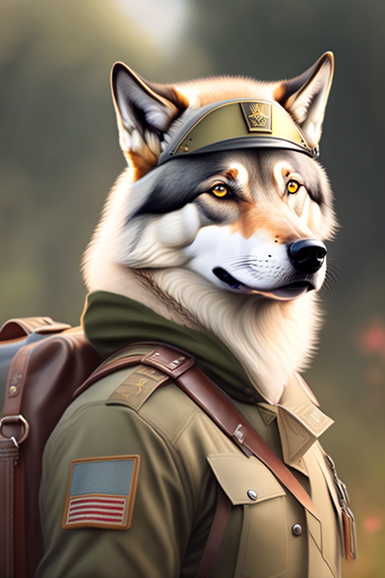 Lexica - Handsome wolf, dressed in military attire, and has a special ...