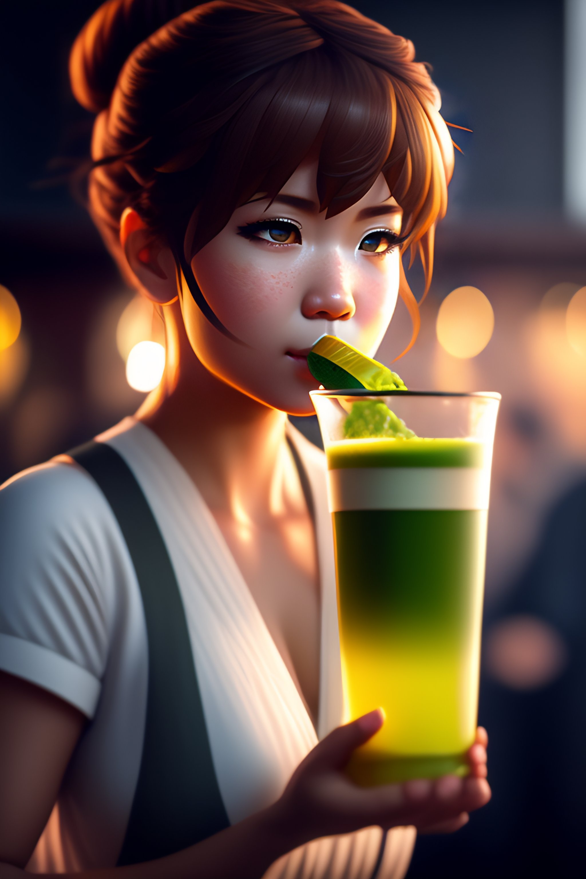 Lexica - High quality image of Misty drinking matcha tea, anime
