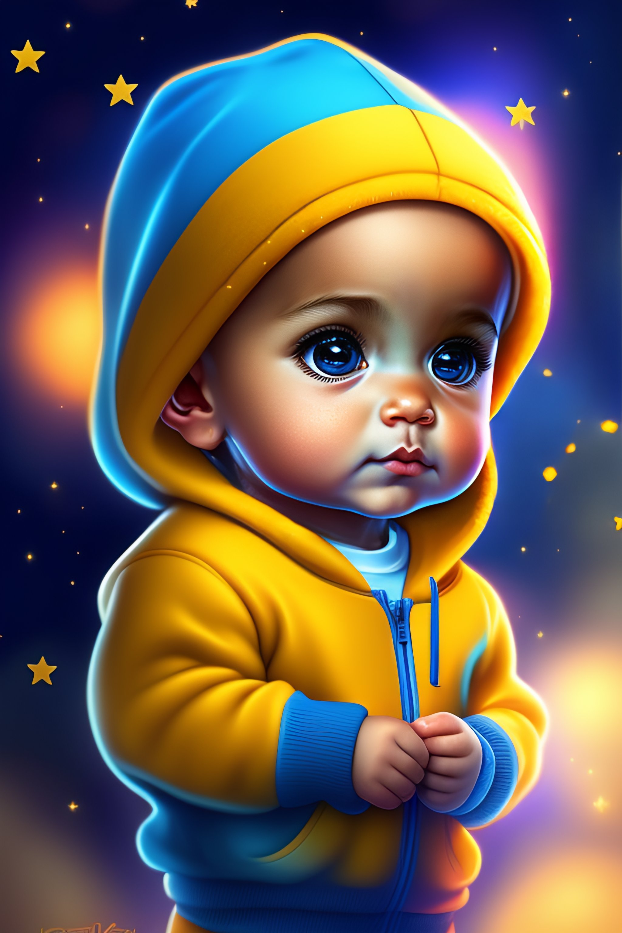 Lexica - Cute and adorable cartoon tan bald male baby wearing a blue ...