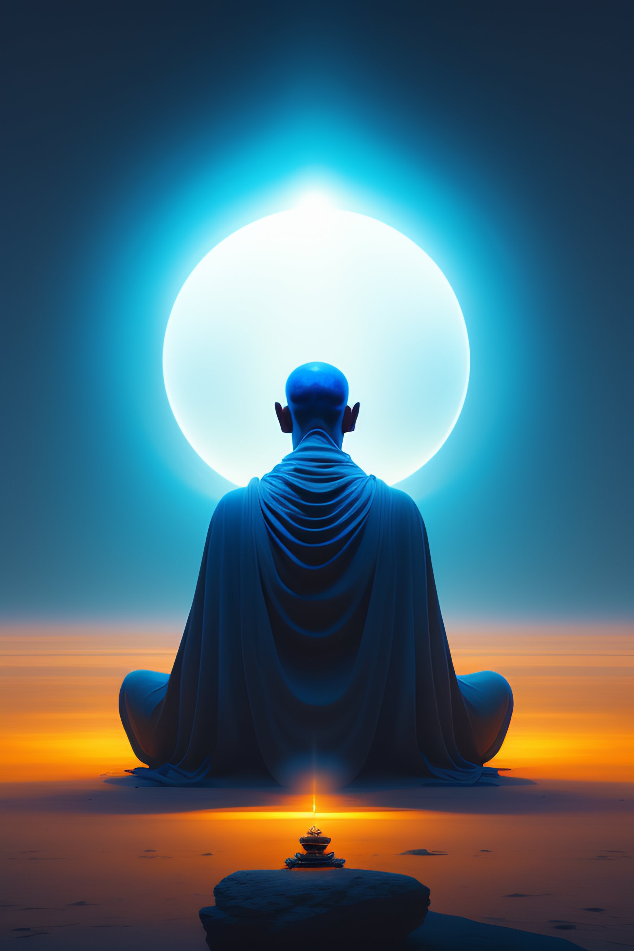 Lexica - A glowing sun monk god meditating in a empty void, fantasy ...