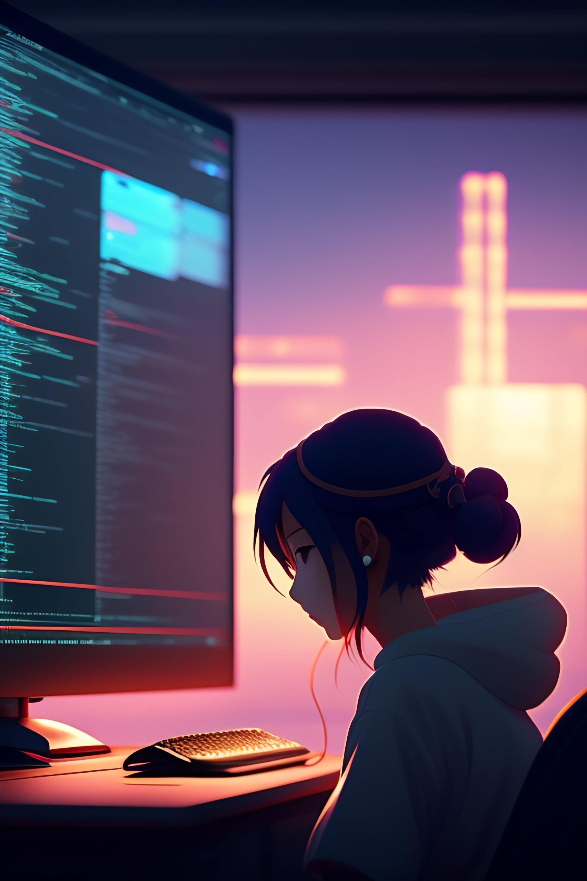 Lexica - Create a high resolution artwork of Anime Girl is programming ...