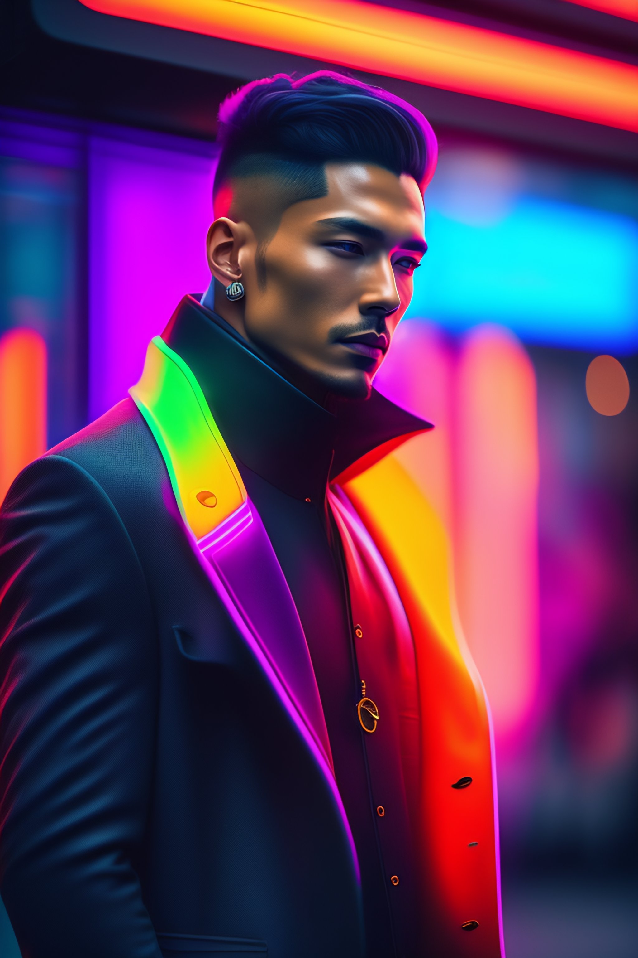 Lexica - Neon man,cyberpunk,coat suit