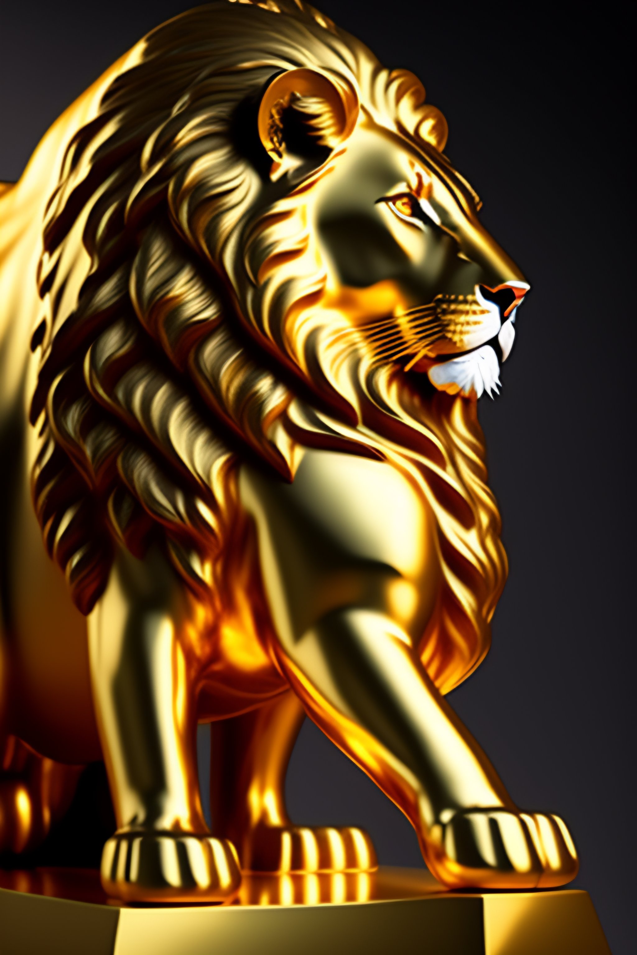 Lexica - The golden statue of a lion with bull's horns, huge wings, and ...