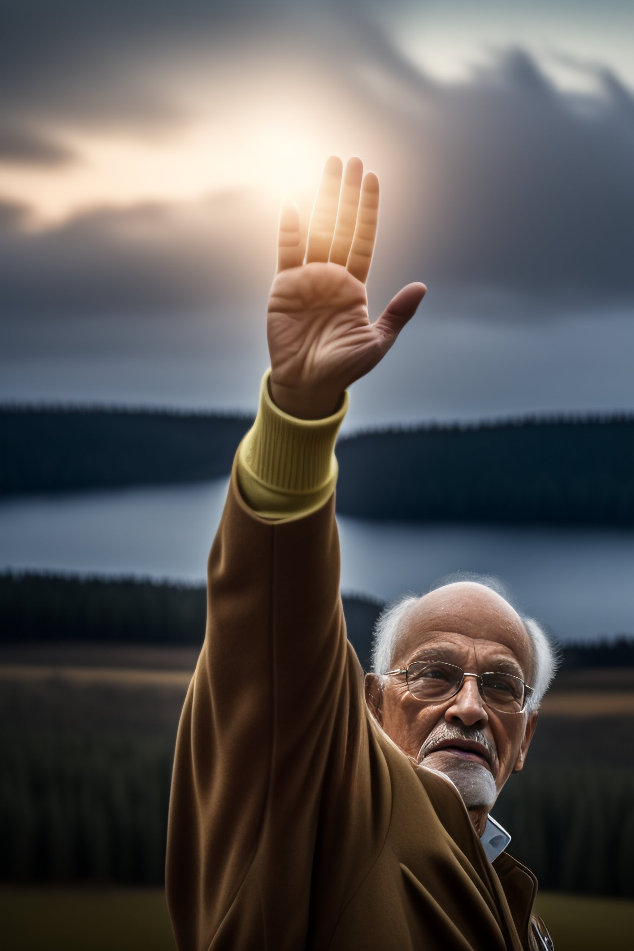 Lexica - Old man raising right hand