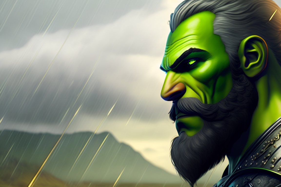 Lexica - Orc with green skin,green nose,with viking beard in the rain ...