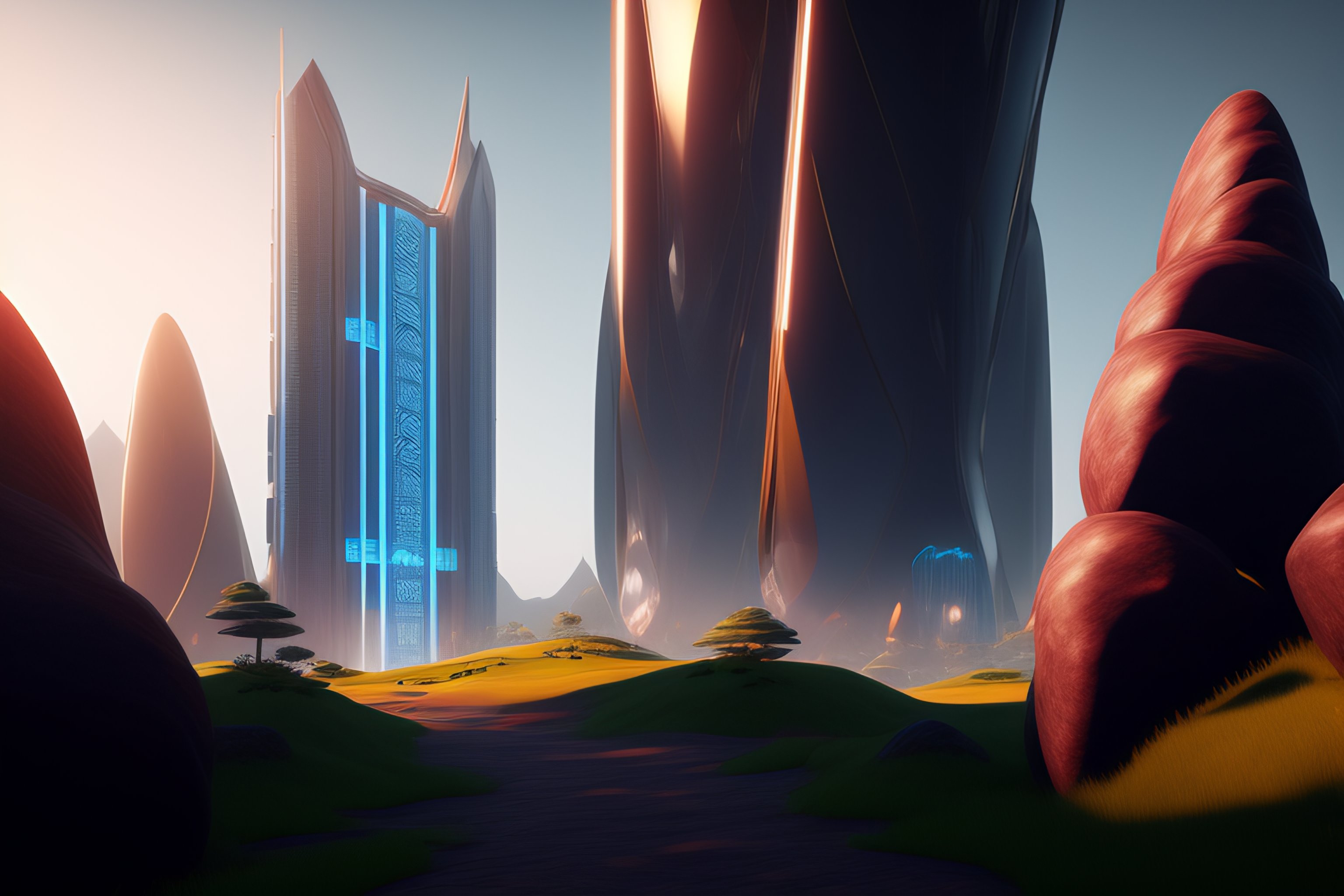 Lexica - High Tech Landscape with big tower, Game Screenshot, avatar ...