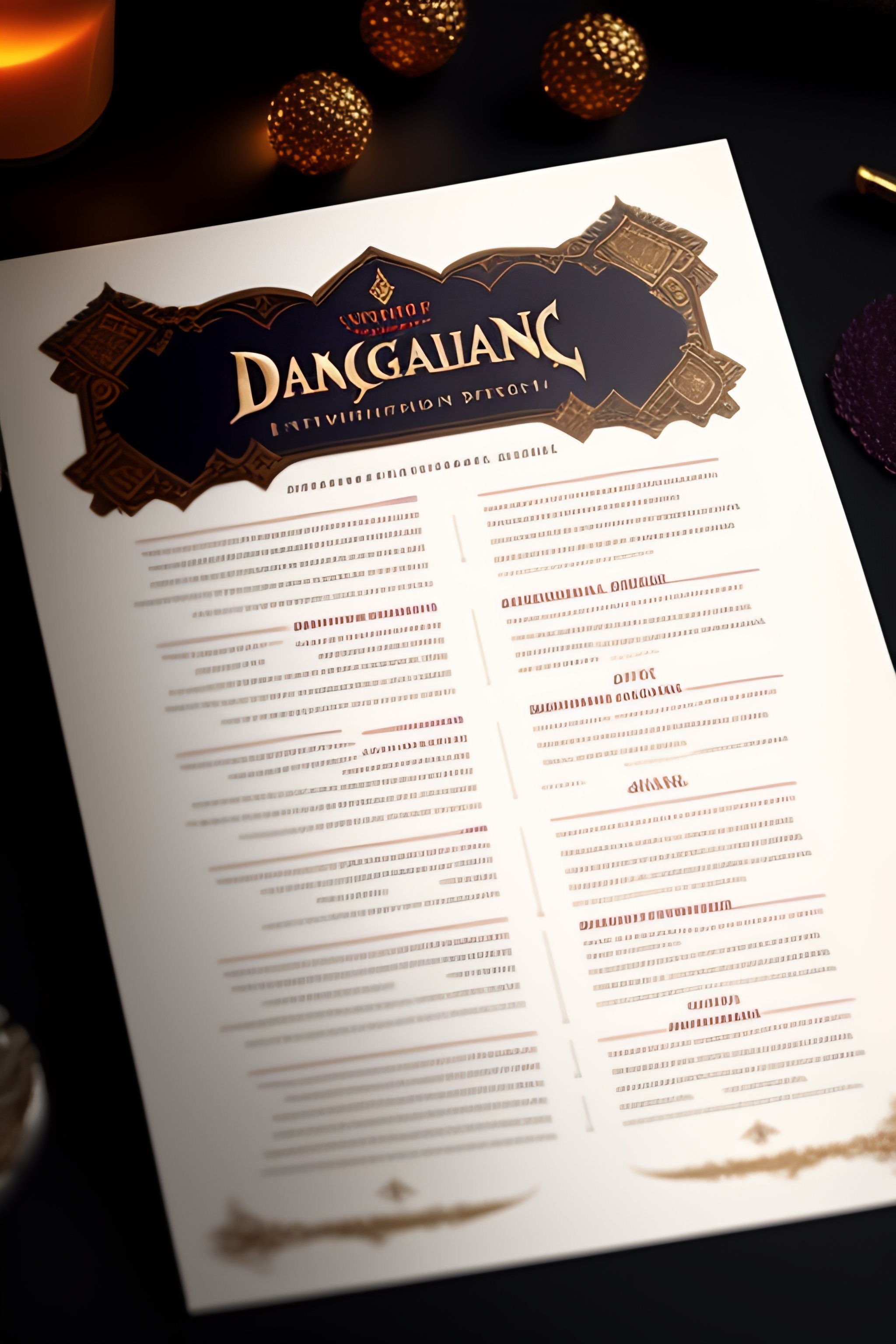 Lexica - A dungeons dragons' menu on a paper sheet with embellishments ...
